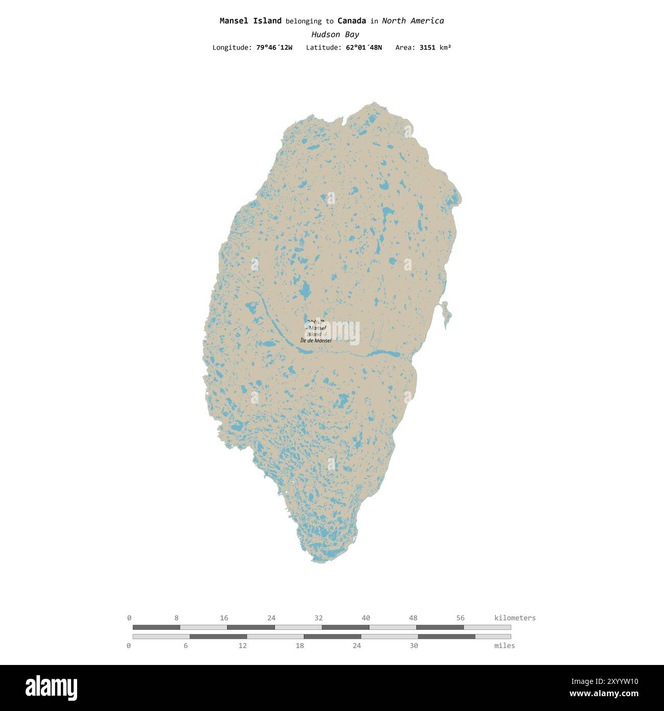 Mansel Island in the Hudson Bay, belonging to Canada, isolated on a ...