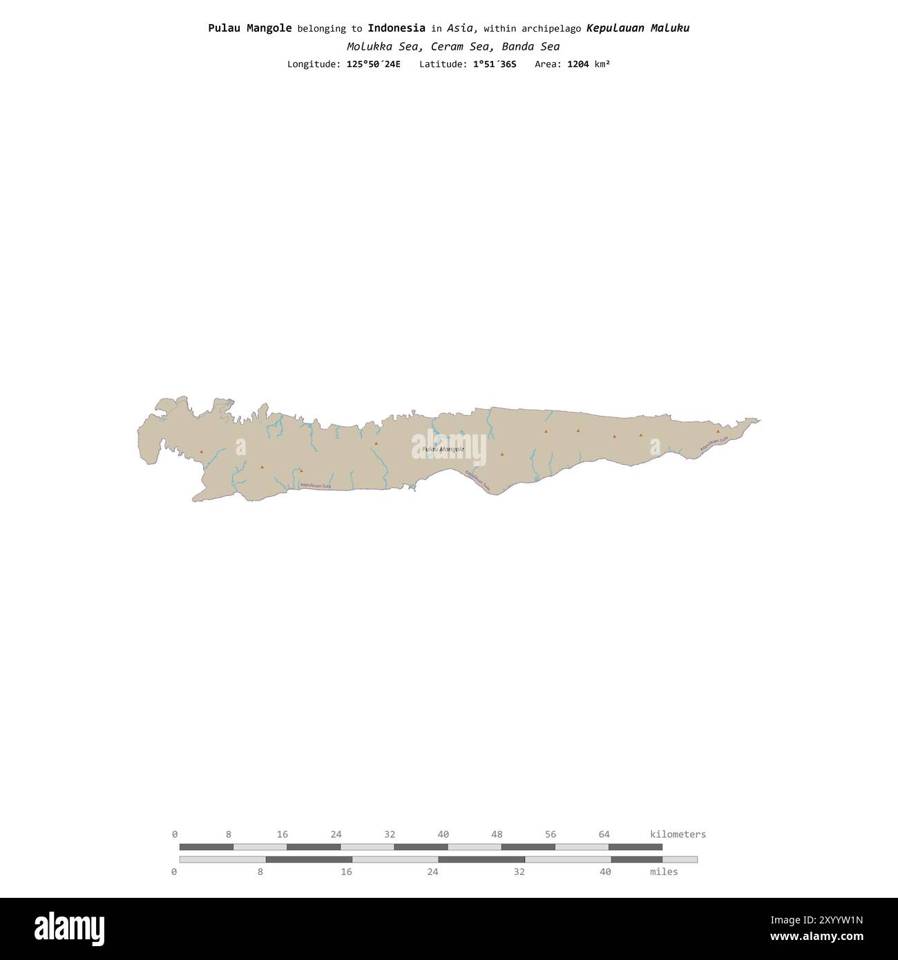 Pulau Mangole in the Ceram Sea, belonging to Indonesia, isolated on a ...