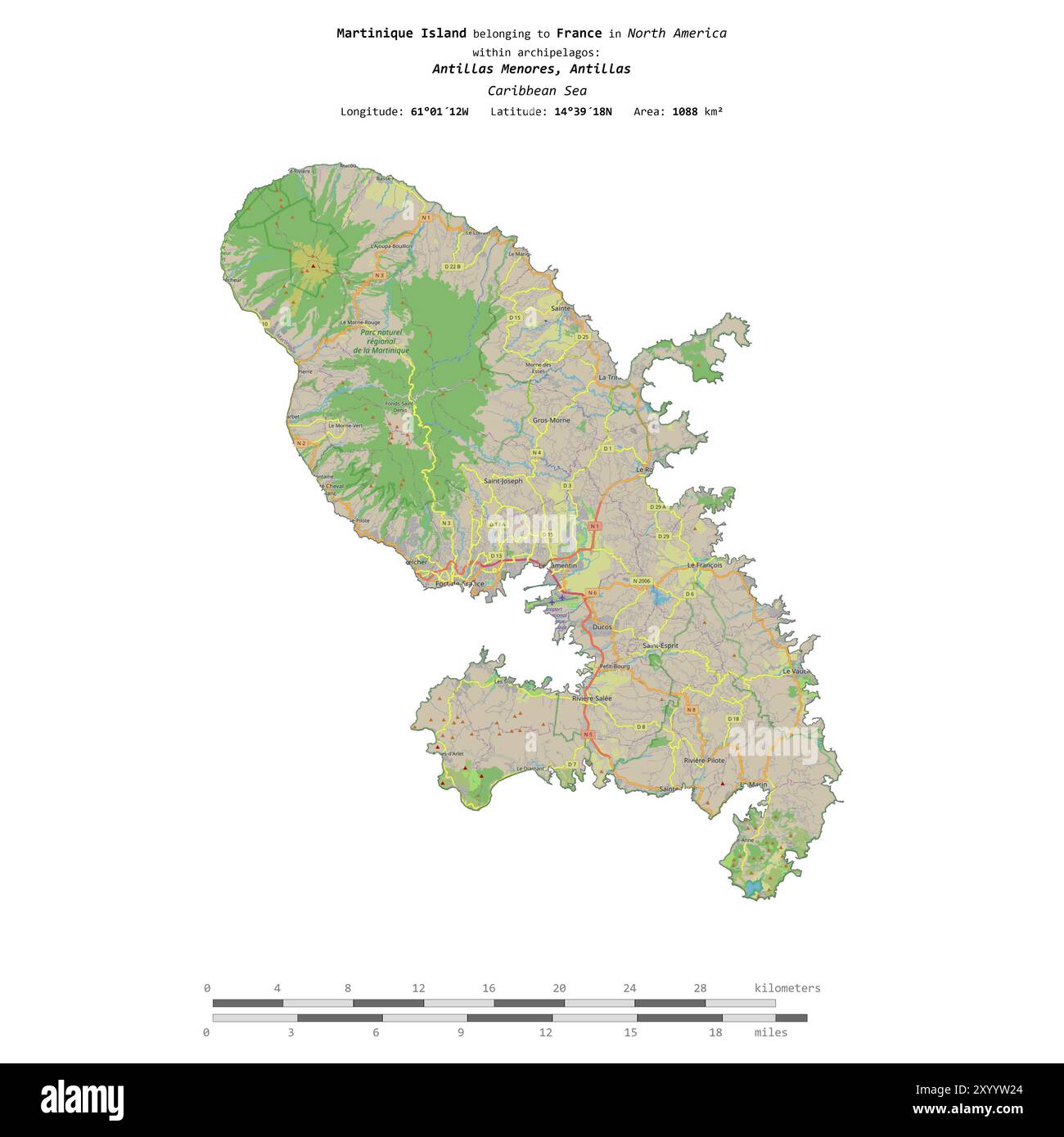 Martinique Island in the Caribbean Sea, belonging to France, isolated ...