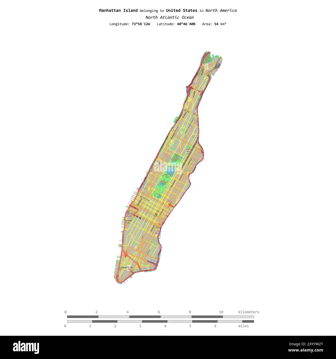 Manhattan Island in the North Atlantic Ocean, belonging to United ...