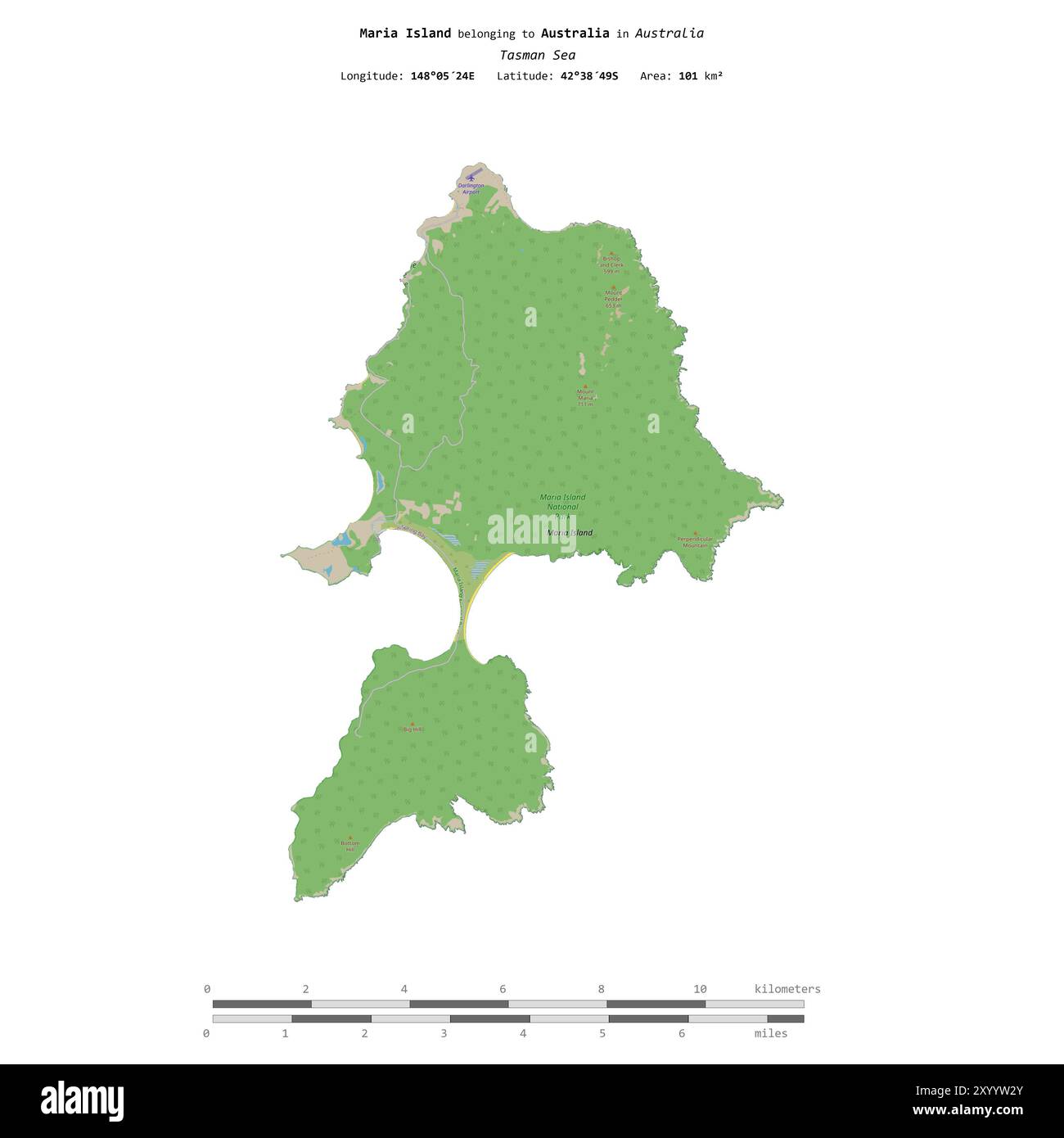 Maria Island in the Tasman Sea, belonging to Australia, isolated on a ...