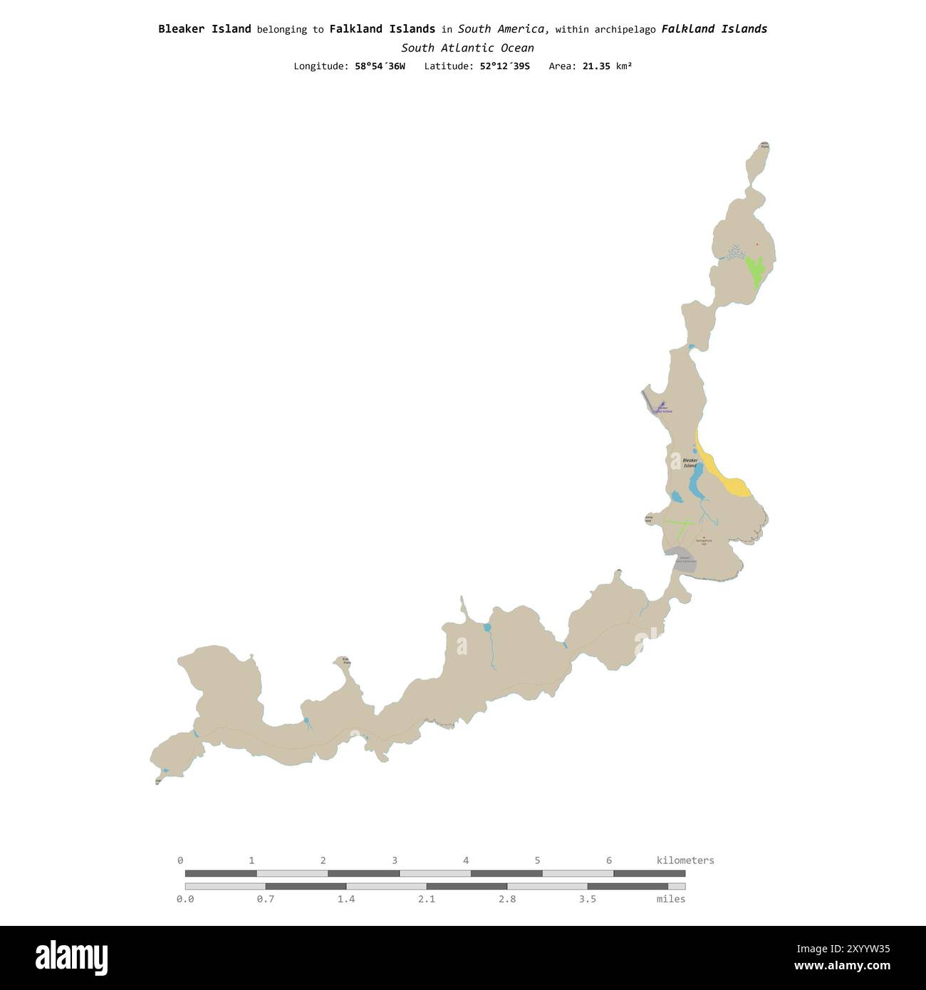 Bleaker Island in the South Atlantic Ocean, belonging to Falkland Islands, isolated on a ...