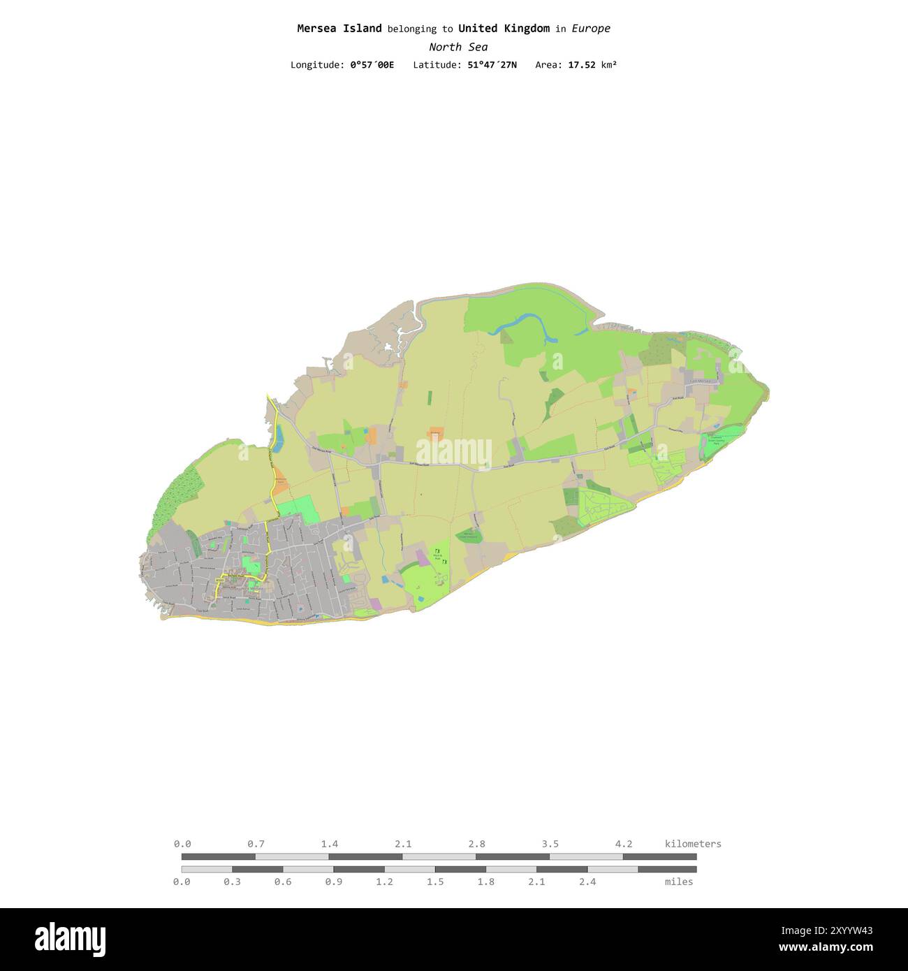 Mersea Island in the North Sea, belonging to United Kingdom, isolated ...