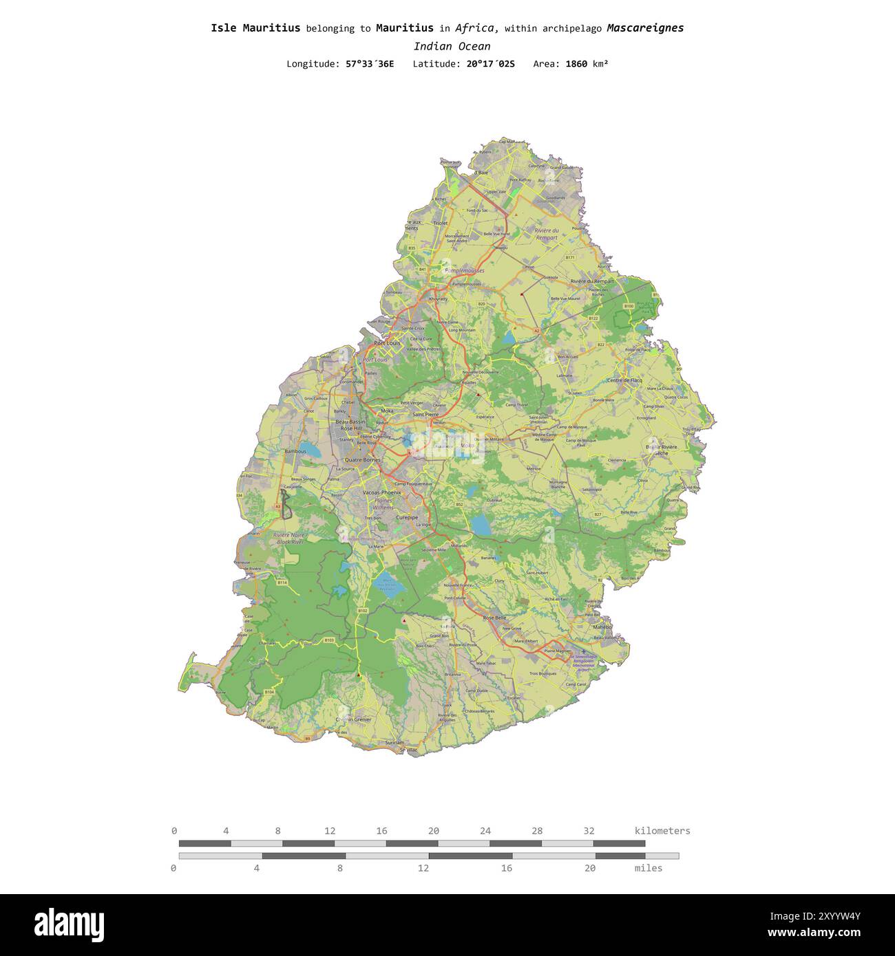 Isle Mauritius in the Indian Ocean, belonging to Mauritius, isolated on ...