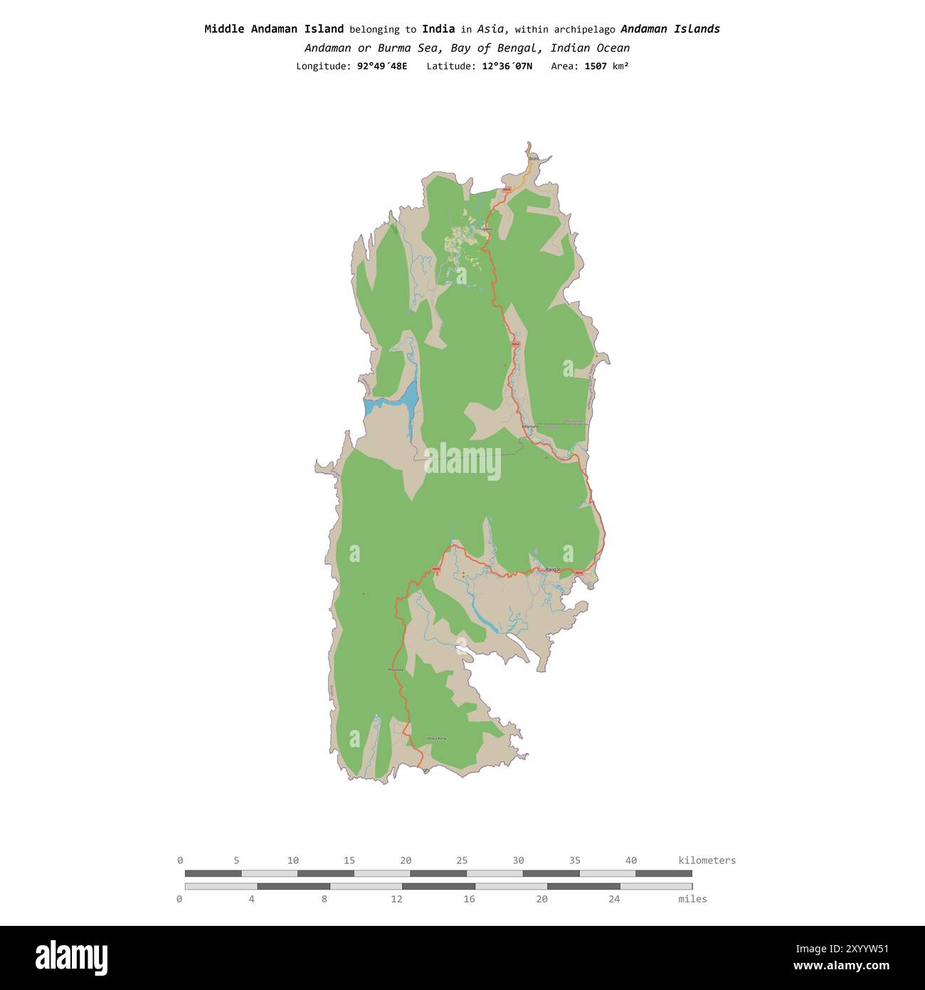 Middle Andaman Island in the Indian Ocean, belonging to India, isolated ...