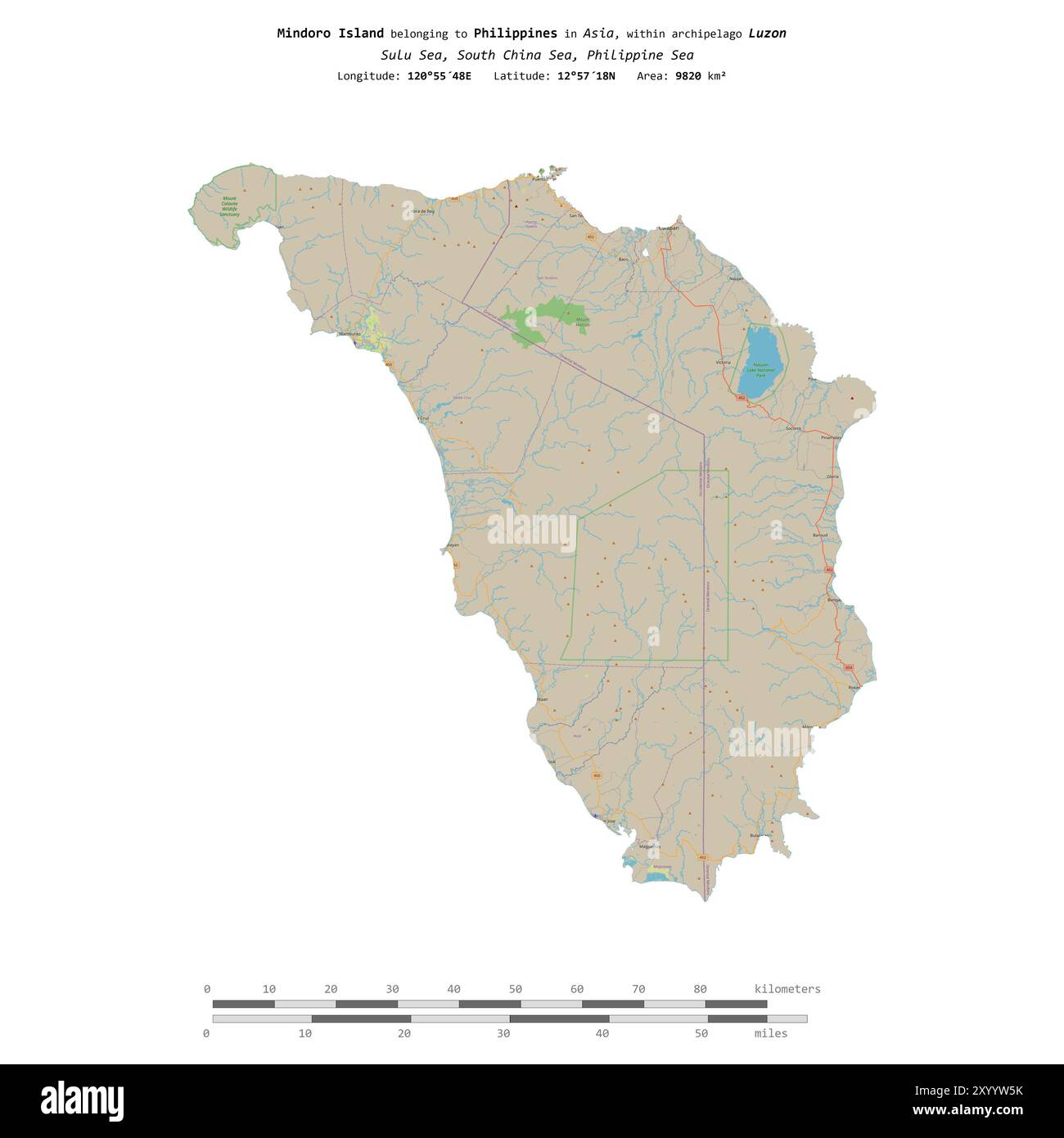 Mindoro Island in the Sulu Sea, belonging to Philippines, isolated on a ...