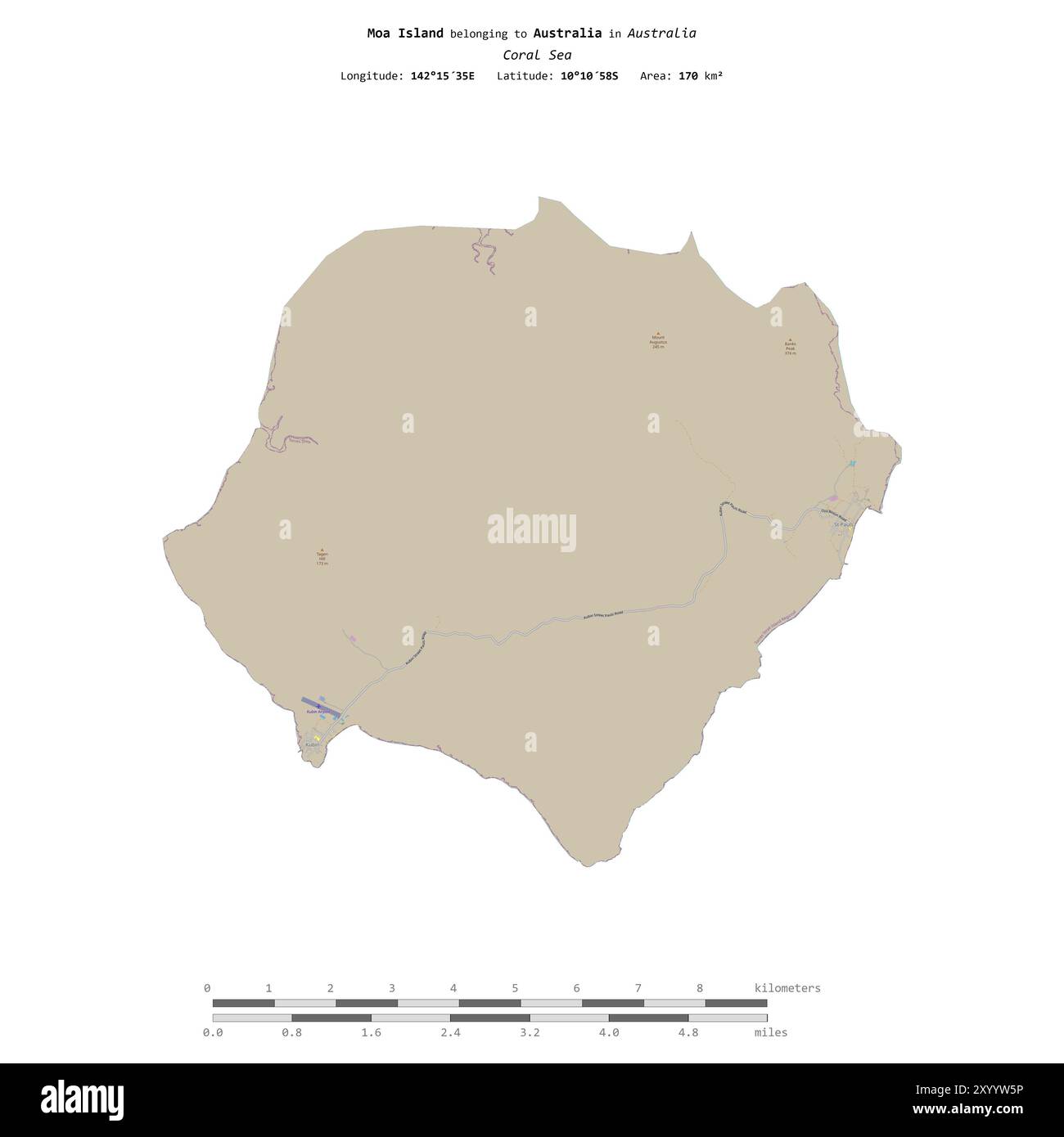 Moa Island in the Coral Sea, belonging to Australia, isolated on a ...