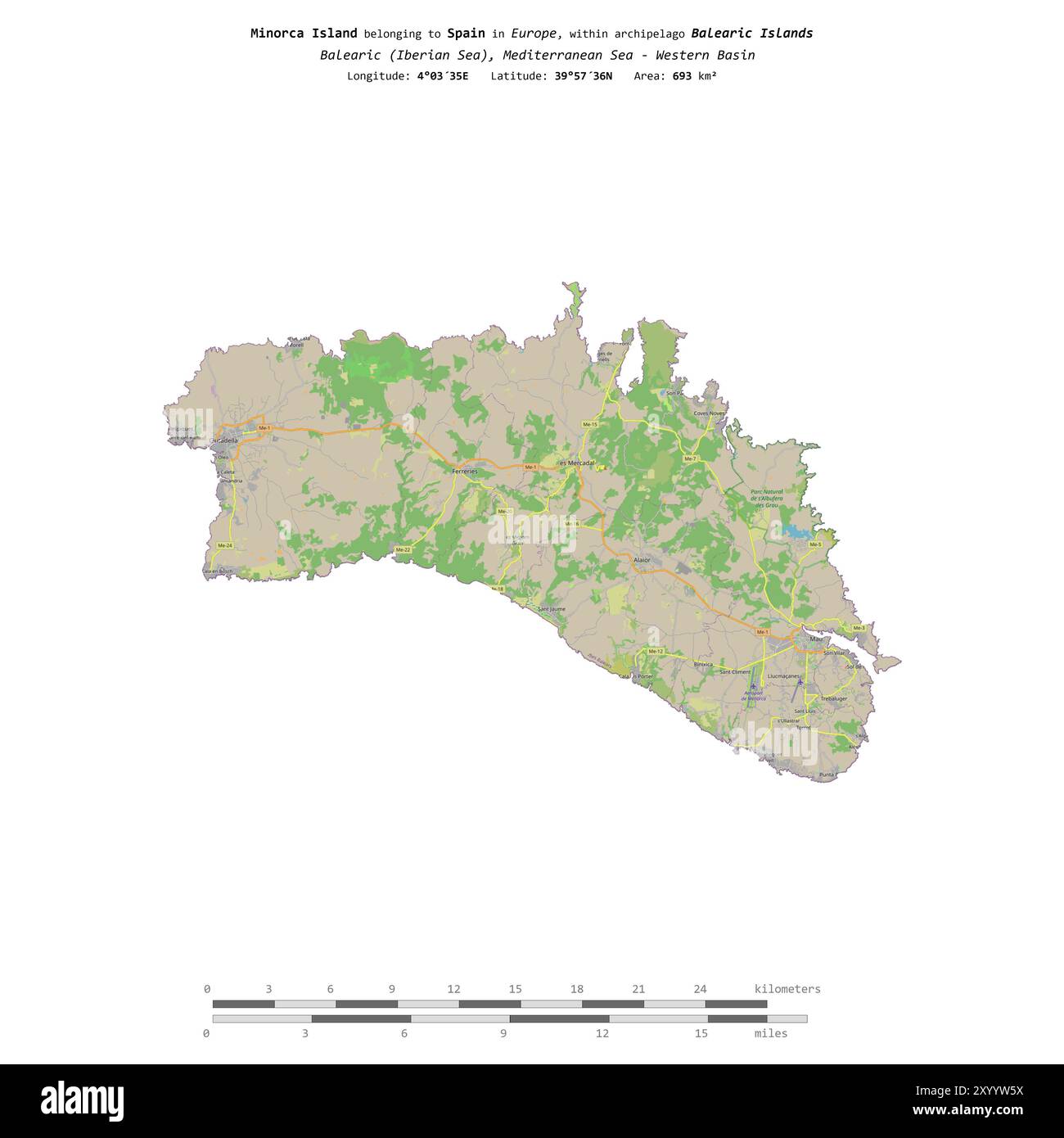 Minorca Island in the Balearic (Iberian Sea), belonging to Spain ...