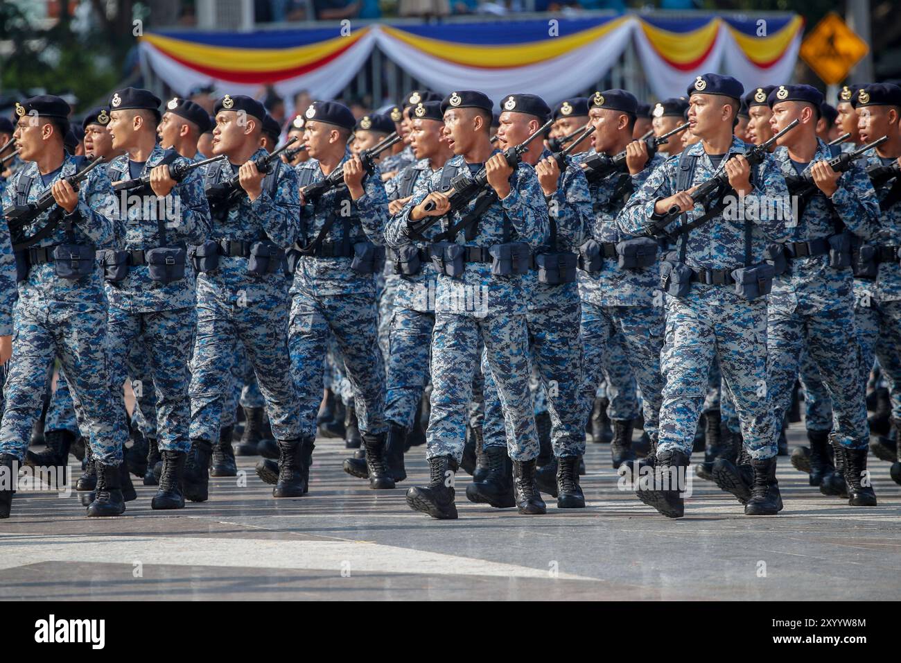 Kuala Lumpur, Malaysia. 31st Aug, 2024. Malaysian Armed Forces personnel march during the 67th ...