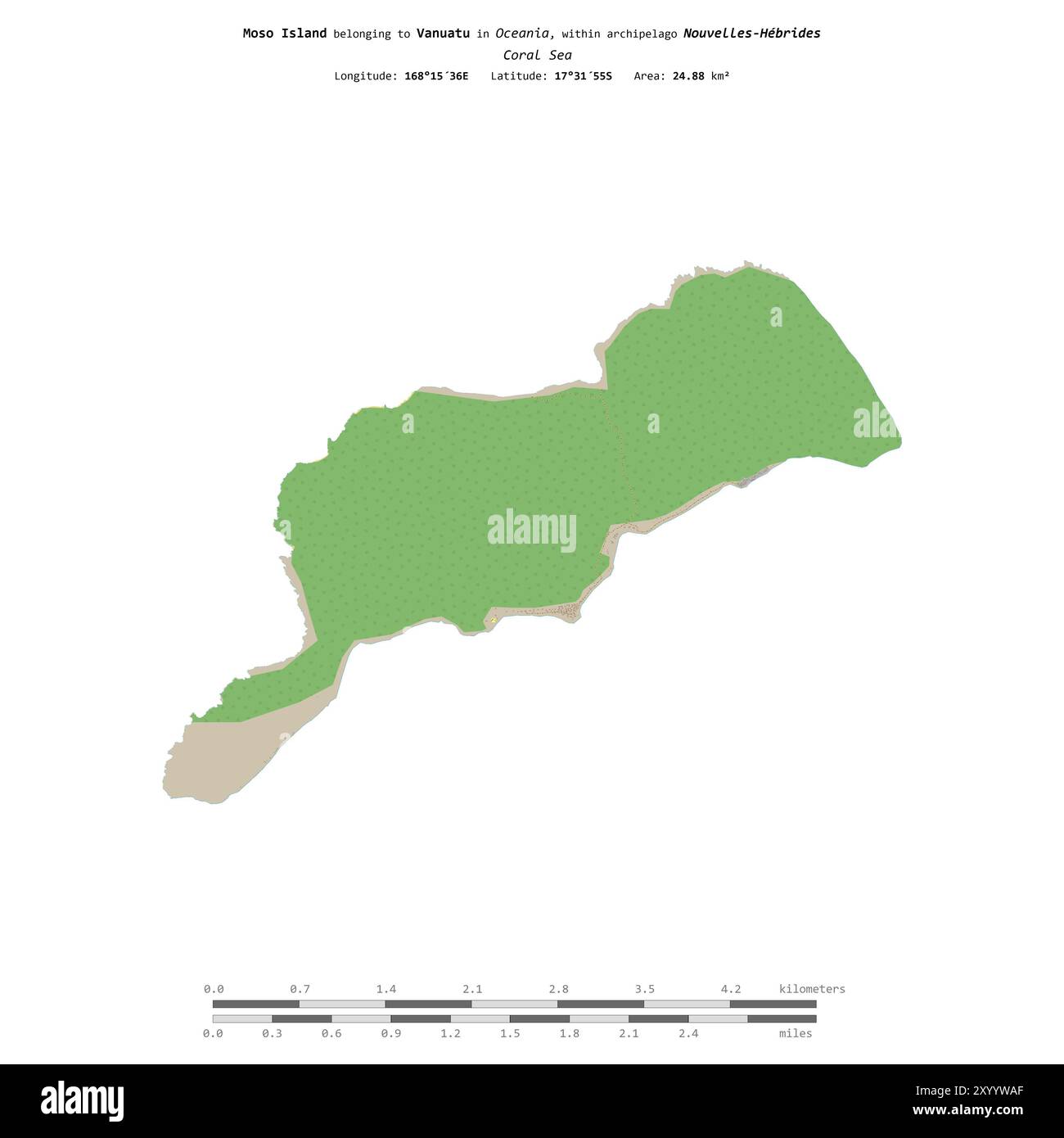 Moso Island in the Coral Sea, belonging to Vanuatu, isolated on a ...