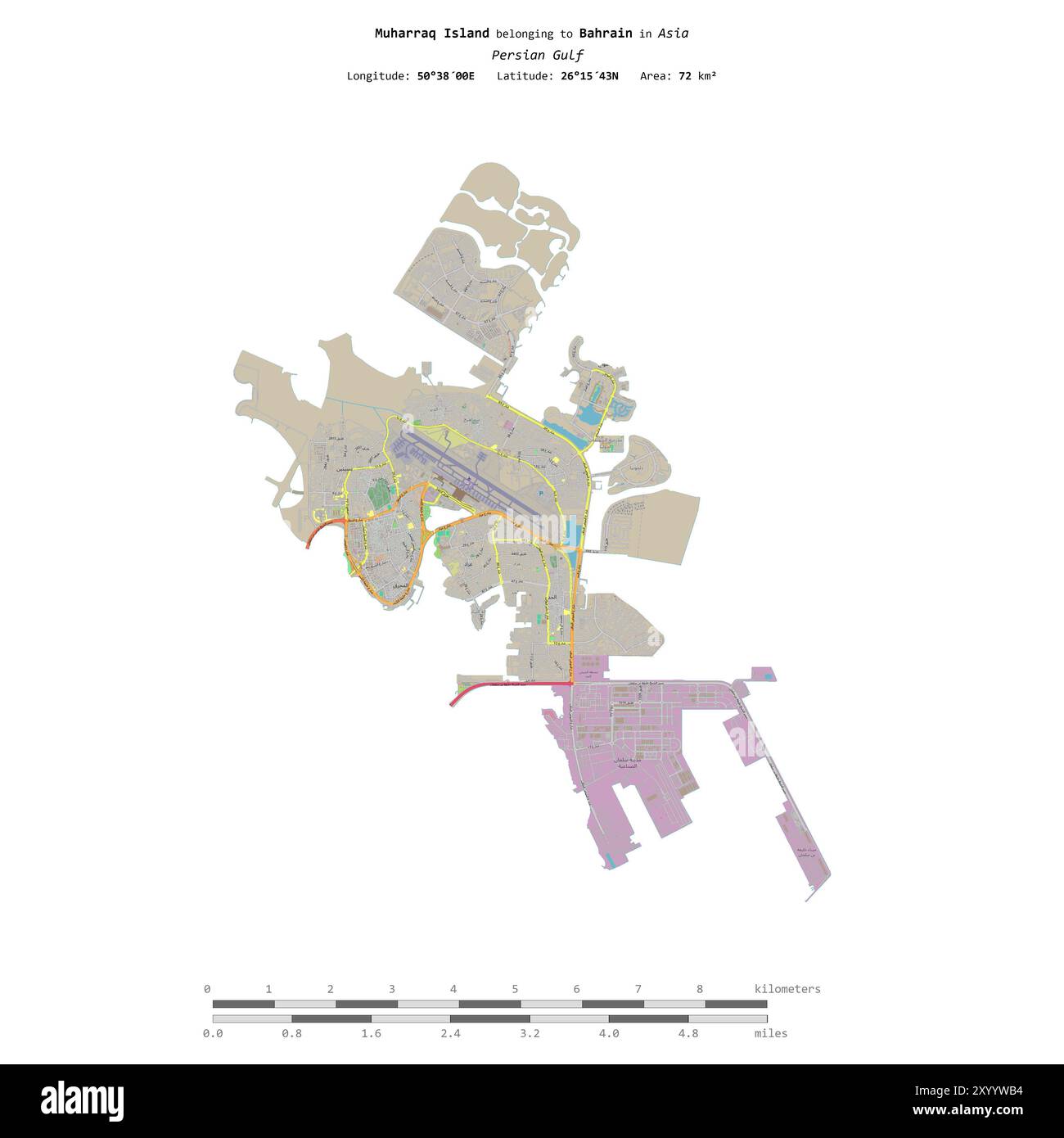 Muharraq Island in the Persian Gulf, belonging to Bahrain, isolated on ...