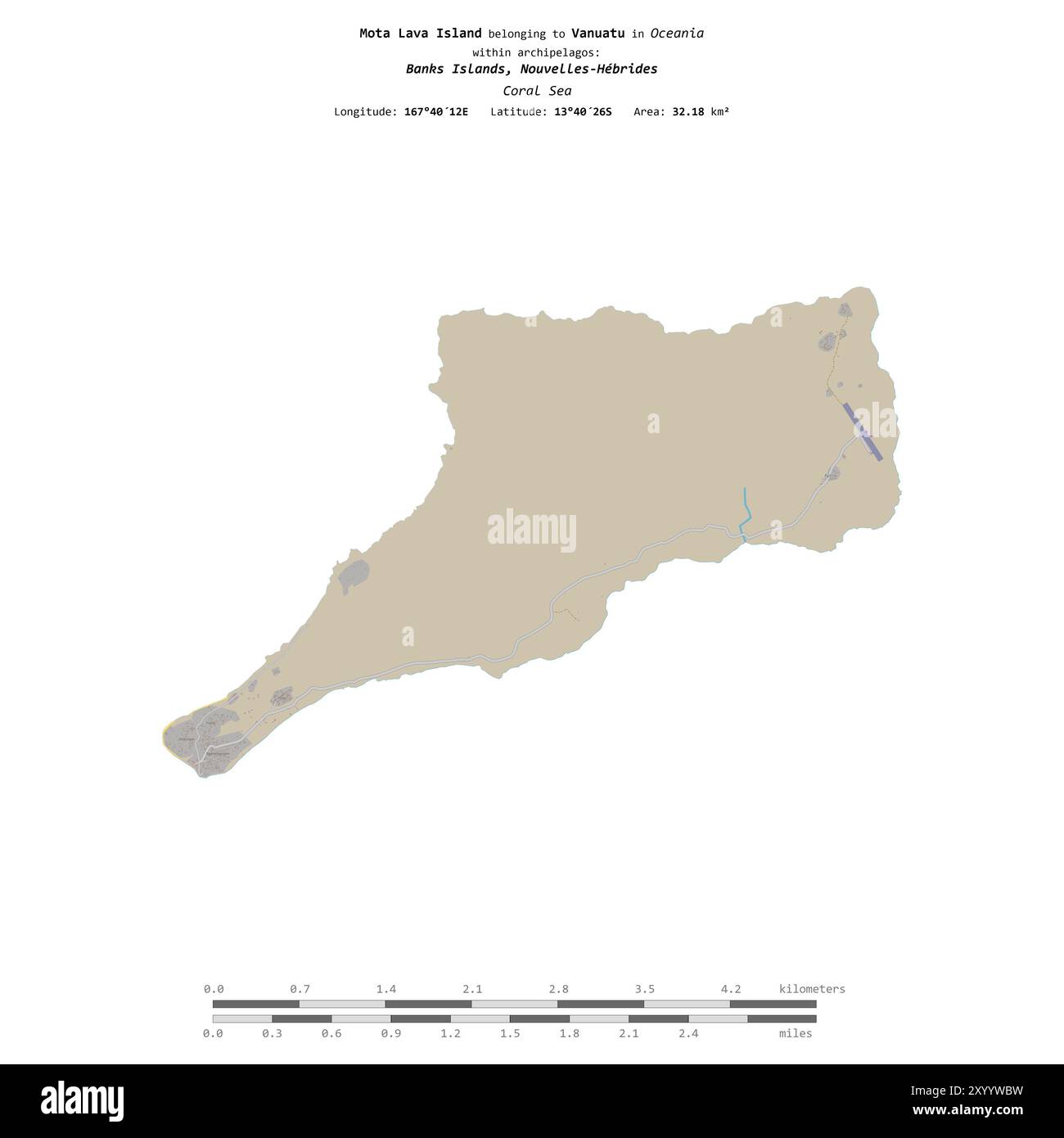 Mota Lava Island in the Coral Sea, belonging to Vanuatu, isolated on a ...