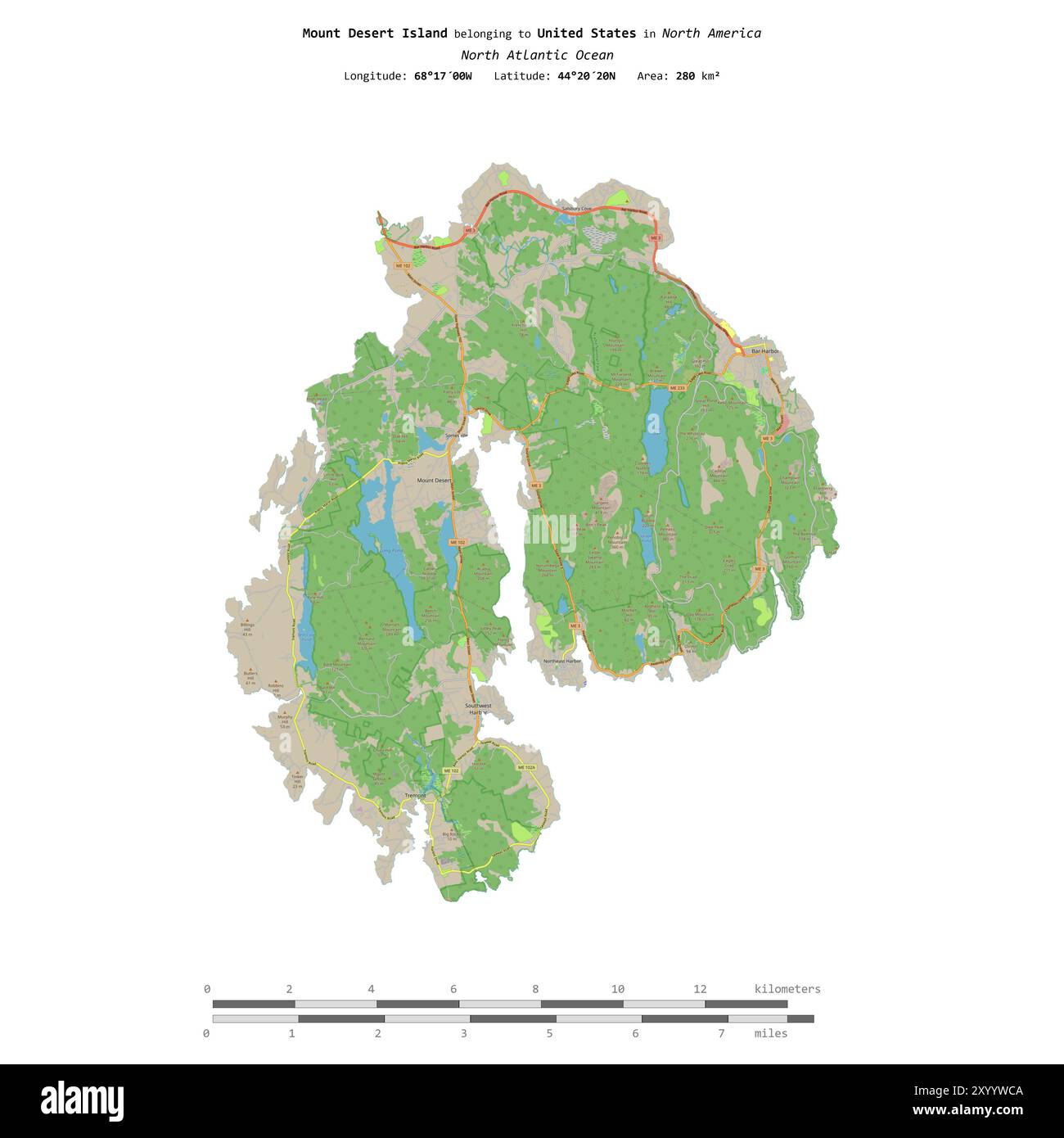 Mount Desert Island in the North Atlantic Ocean, belonging to United ...