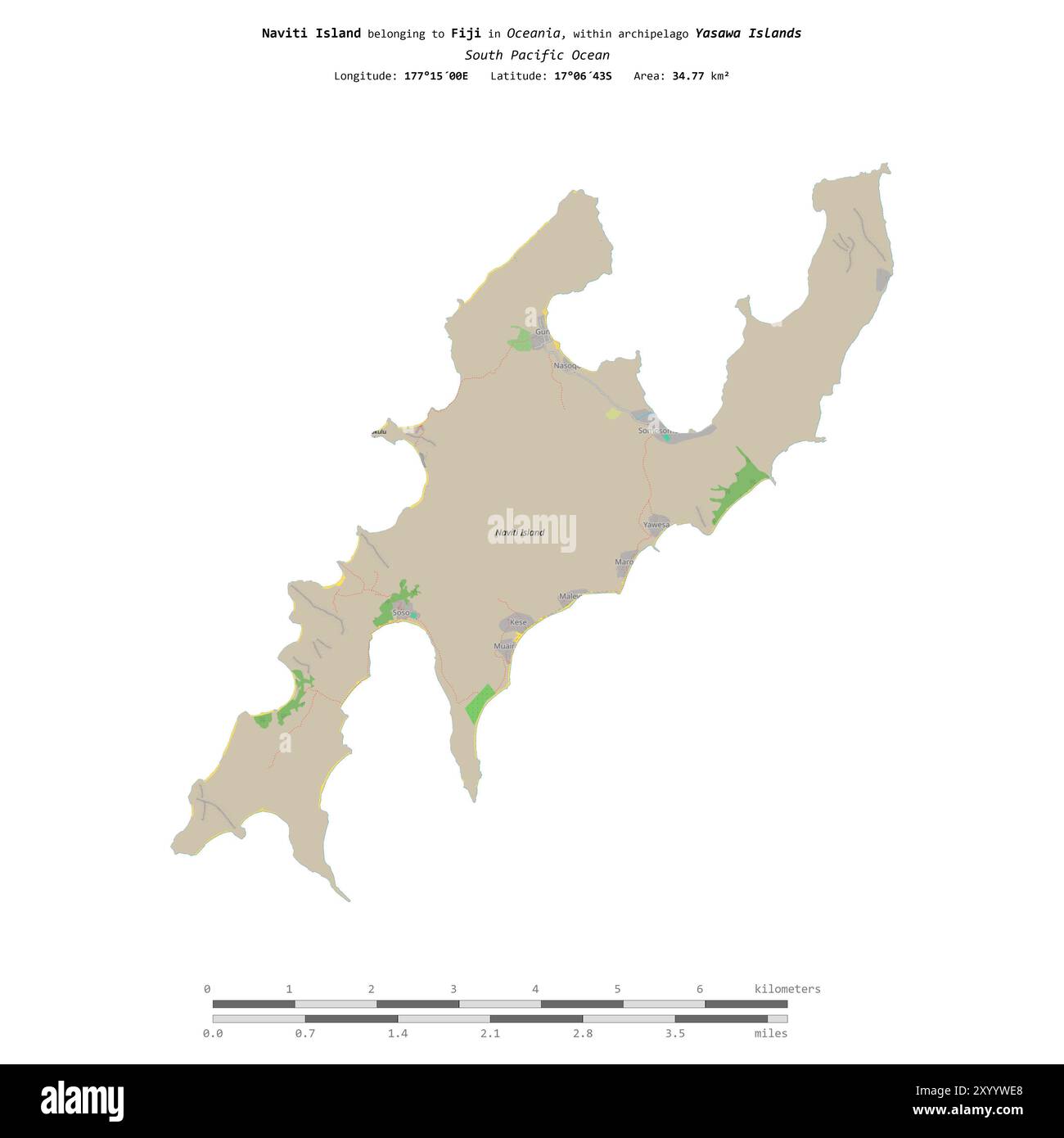 Naviti Island in the South Pacific Ocean, belonging to Fiji, isolated ...