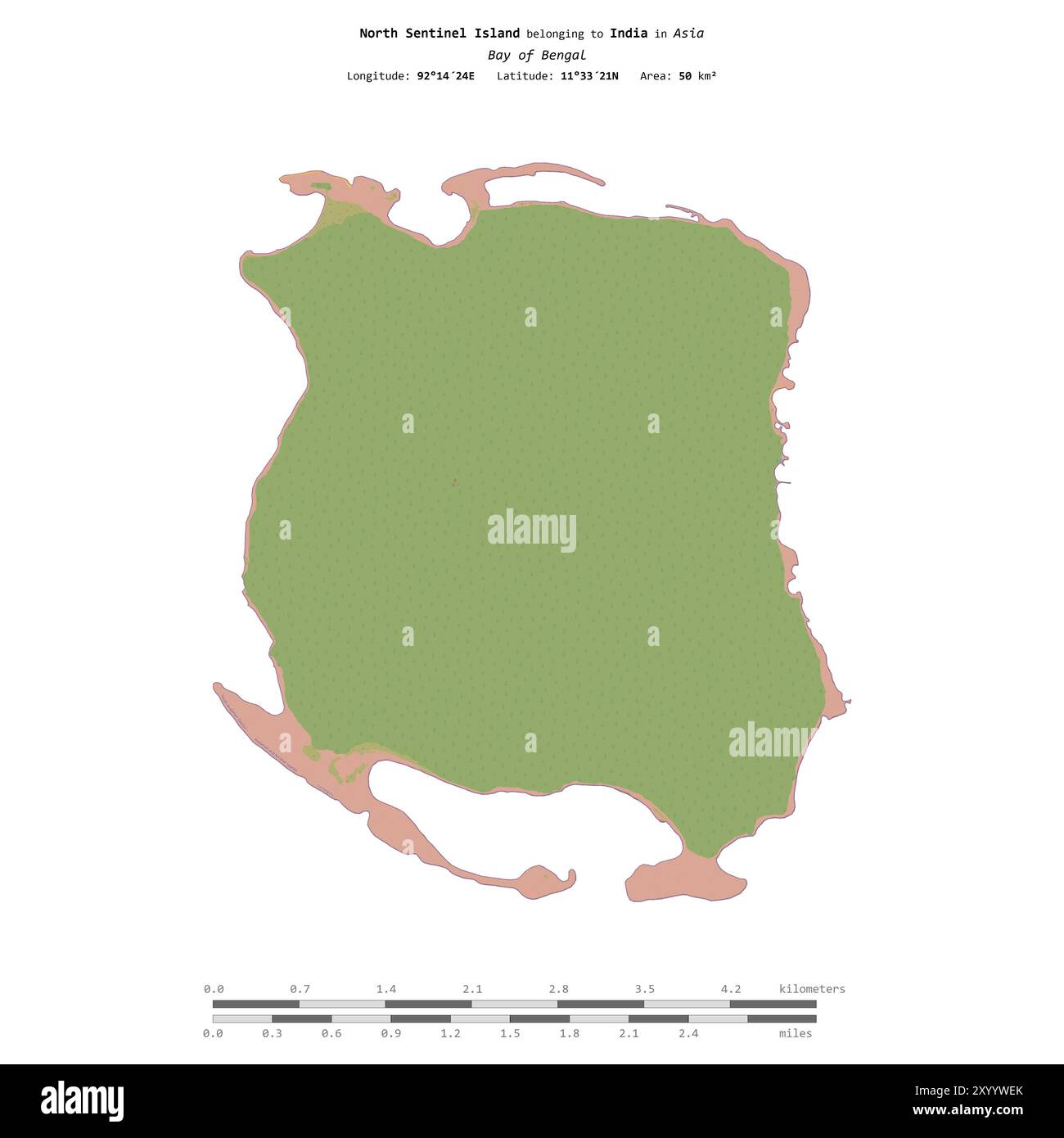 North Sentinel Island in the Bay of Bengal, belonging to India ...
