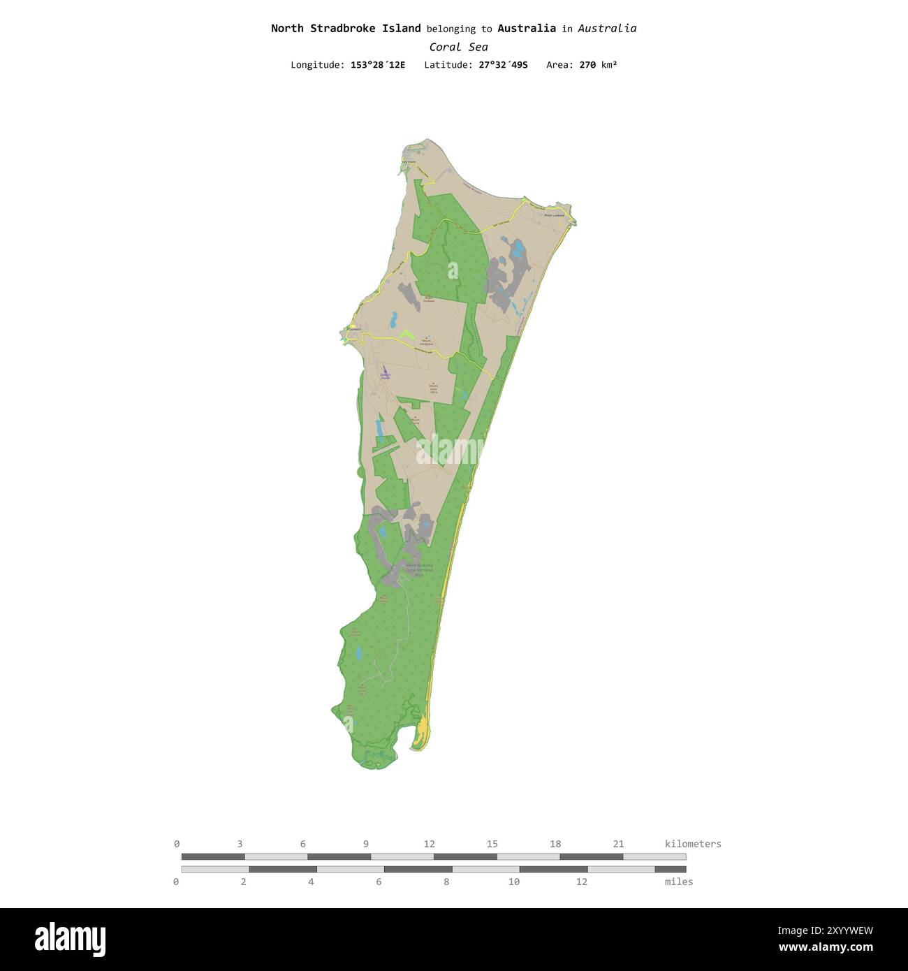 North Stradbroke Island in the Coral Sea, belonging to Australia ...