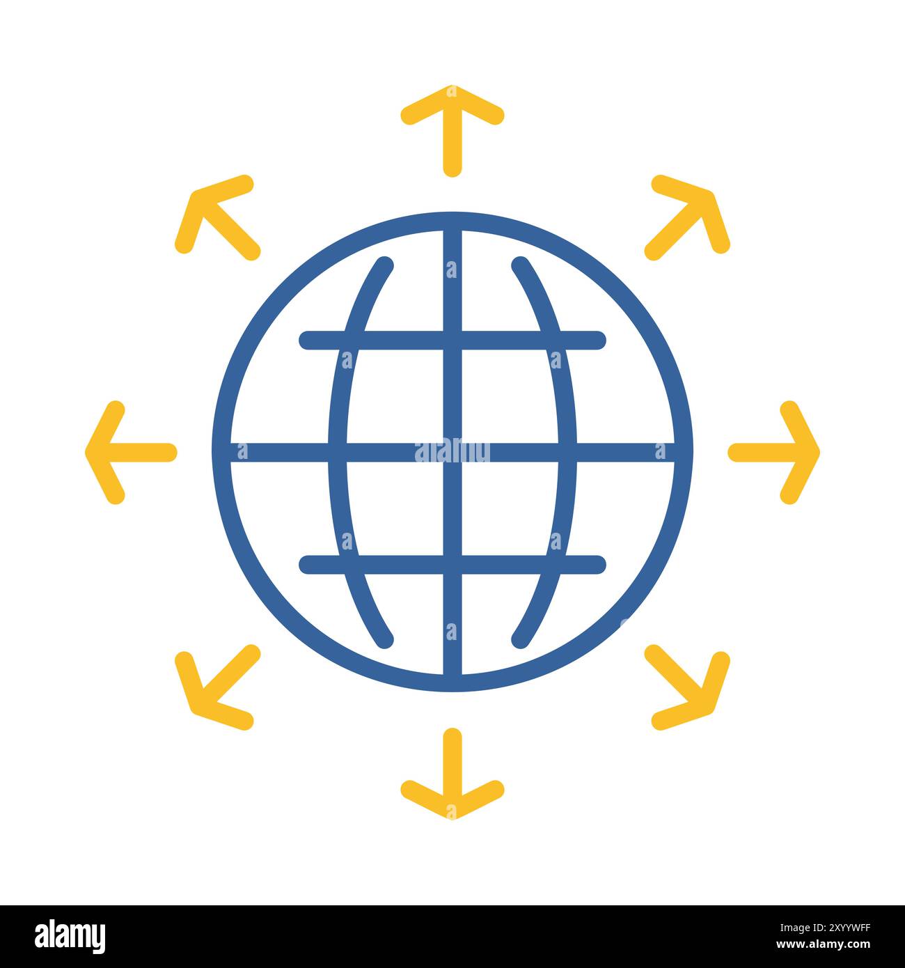 Arrows outside from globe vector icon. Global communication filled ...