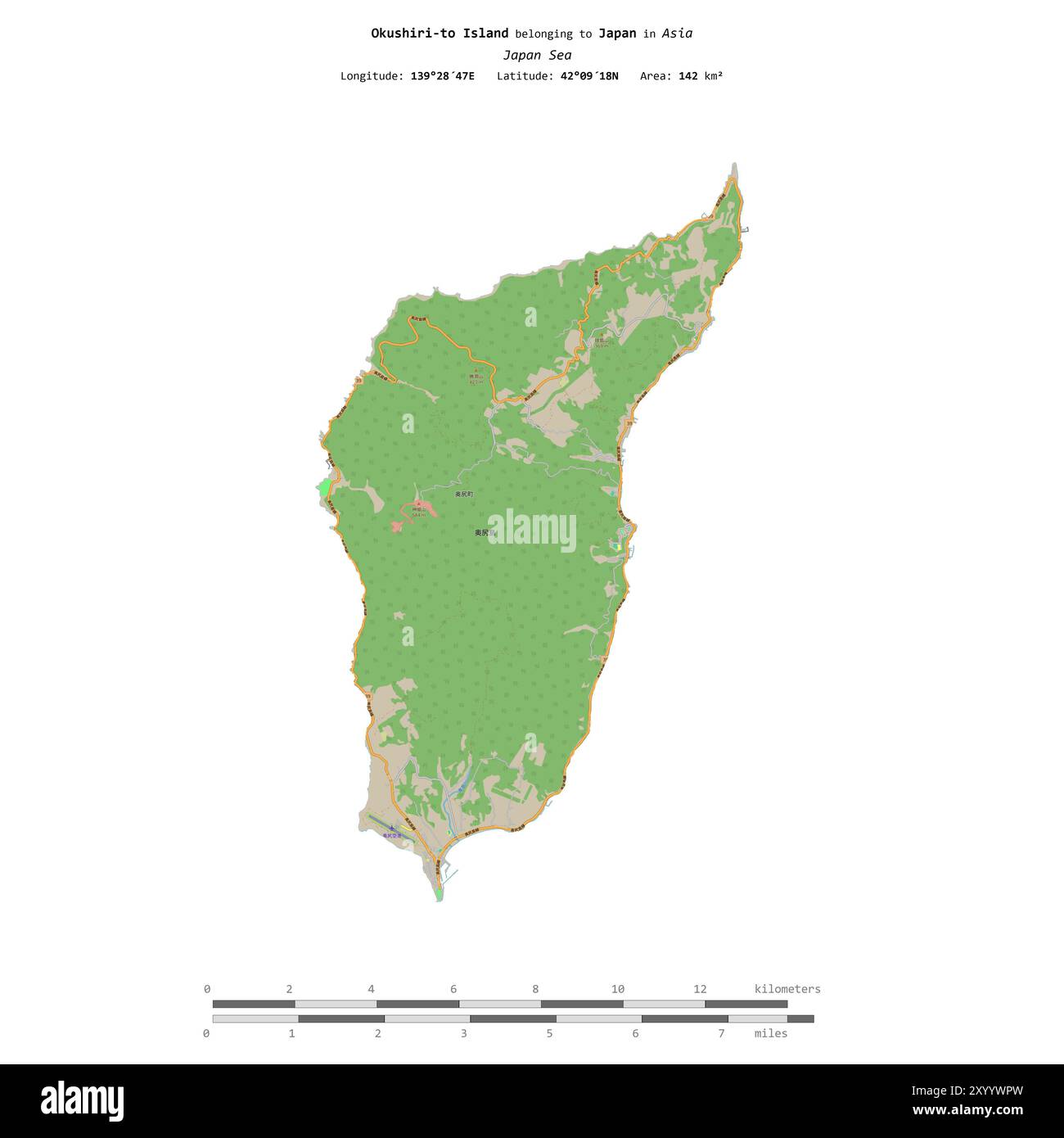 Okushiri-to Island in the Japan Sea, belonging to Japan, isolated on a ...