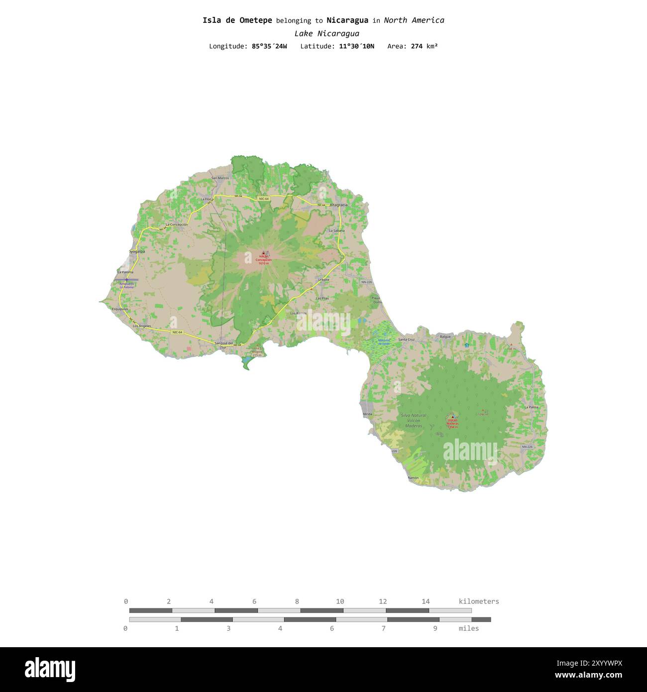 Isla de Ometepe in the Lake Nicaragua, belonging to Nicaragua, isolated ...