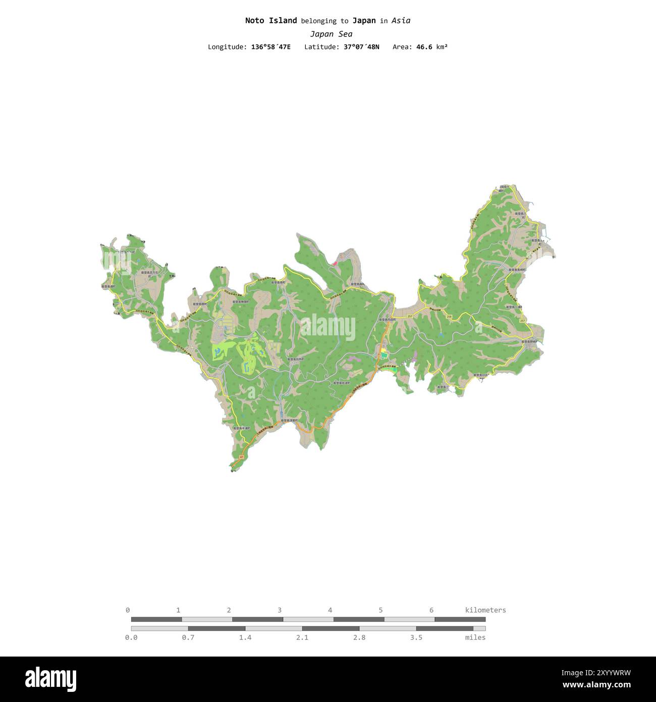 Noto Island in the Japan Sea, belonging to Japan, isolated on a ...