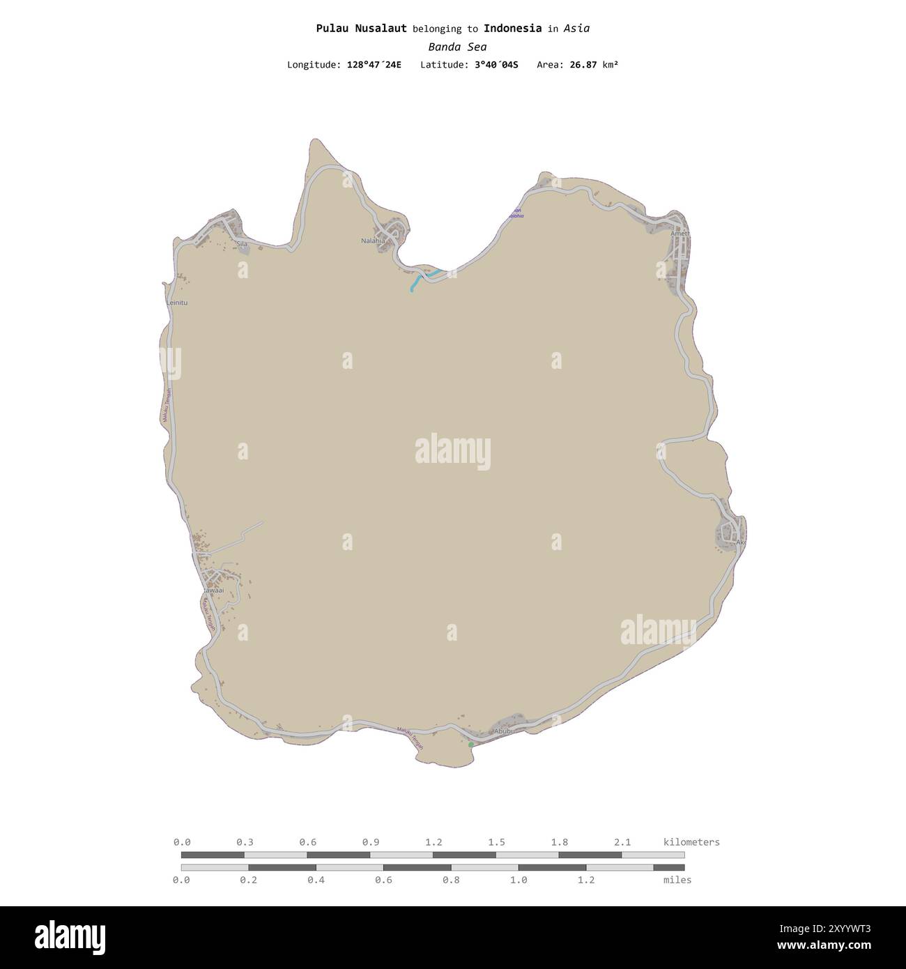 Pulau Nusalaut in the Banda Sea, belonging to Indonesia, isolated on a ...