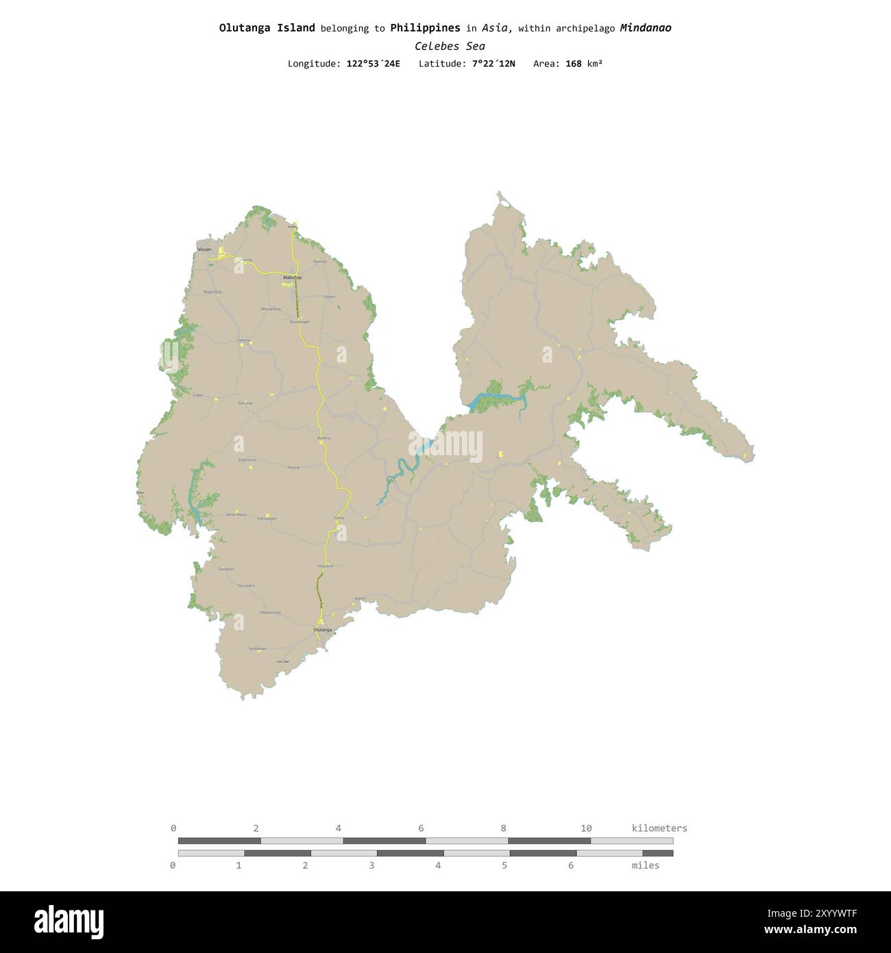 Olutanga Island in the Celebes Sea, belonging to Philippines, isolated ...