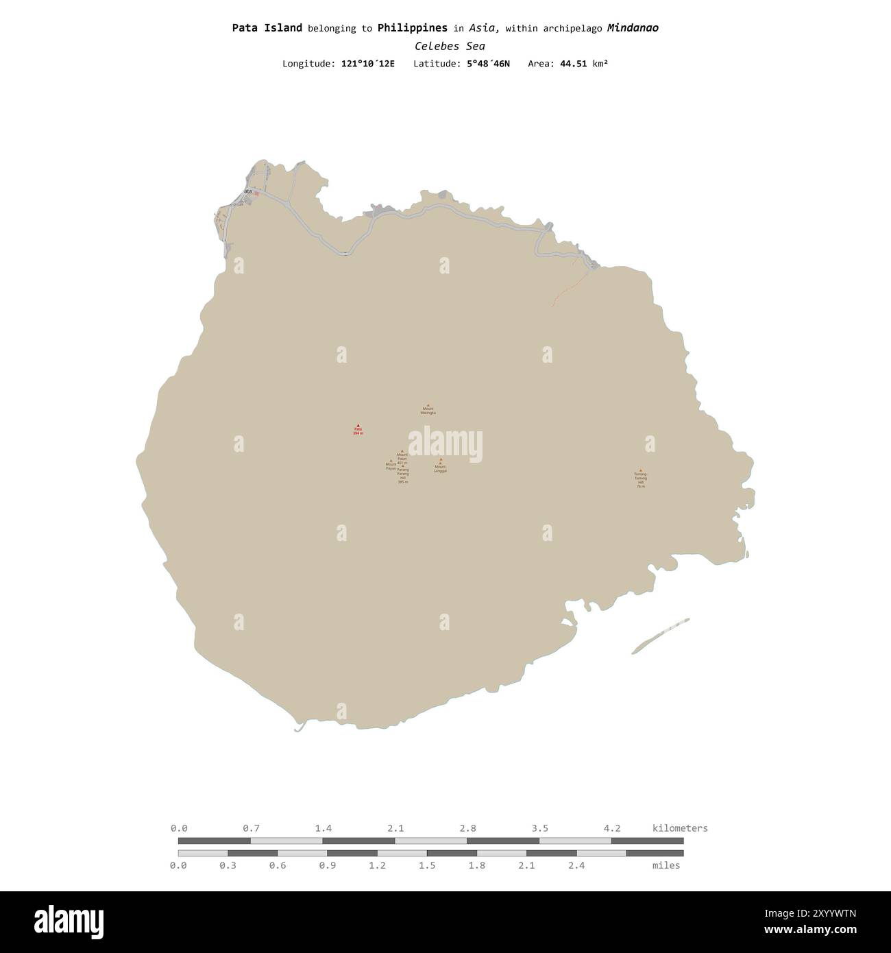 Pata Island in the Celebes Sea, belonging to Philippines, isolated on a ...