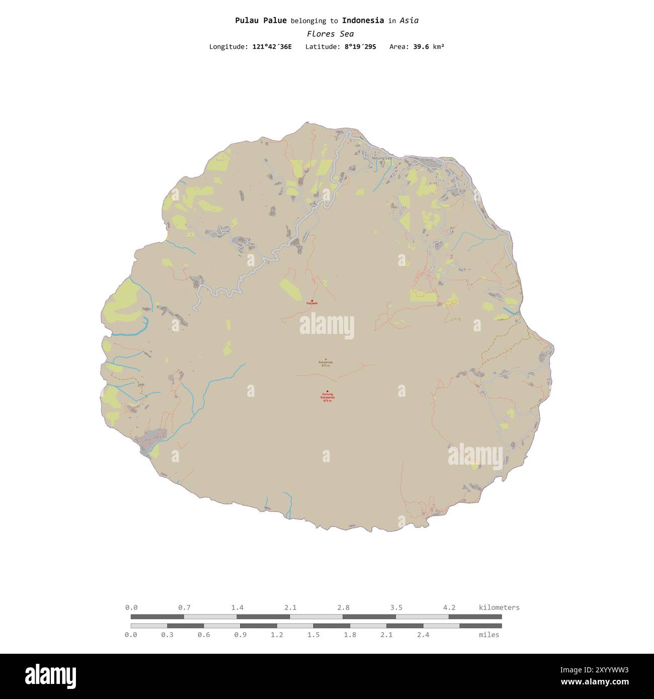 Pulau Palue in the Flores Sea, belonging to Indonesia, isolated on a ...