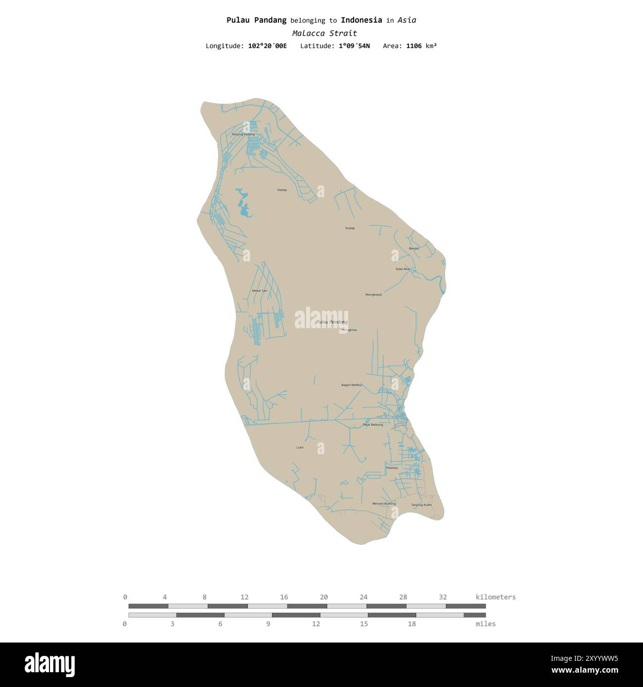 Pulau Pandang in the Malacca Strait, belonging to Indonesia, isolated ...