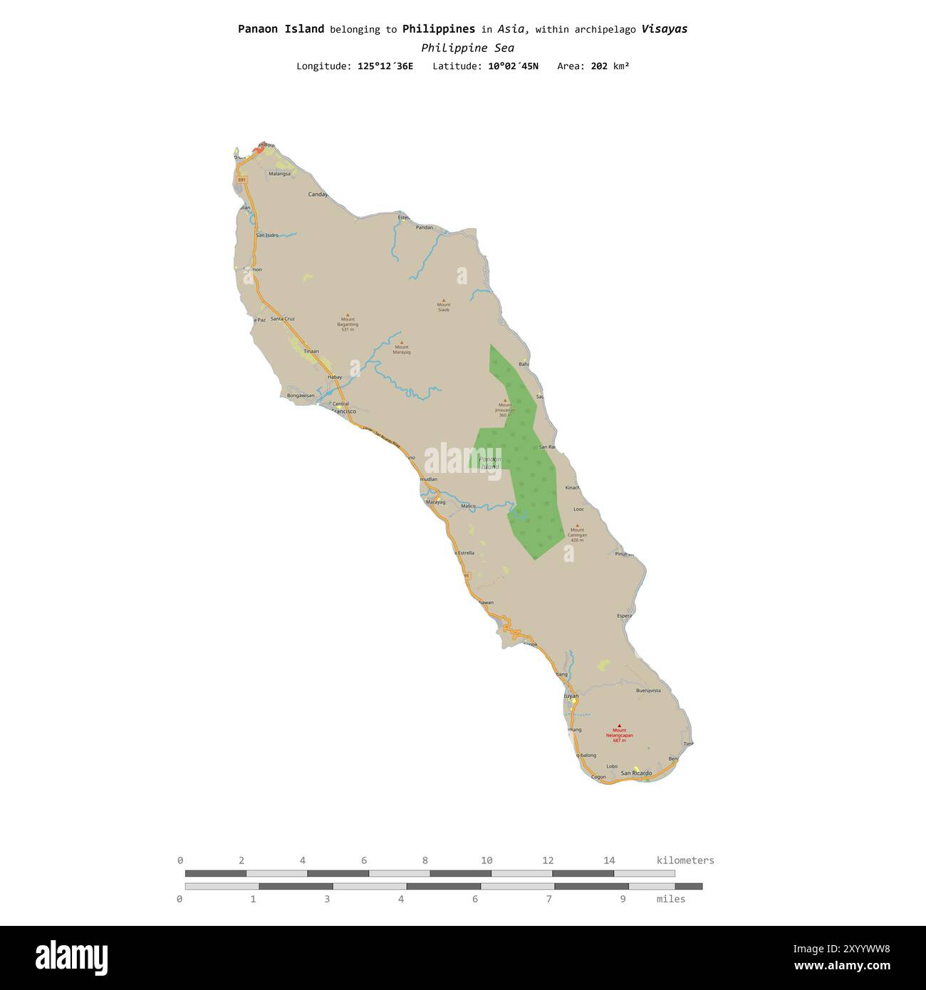 Panaon Island in the Philippine Sea, belonging to Philippines, isolated ...