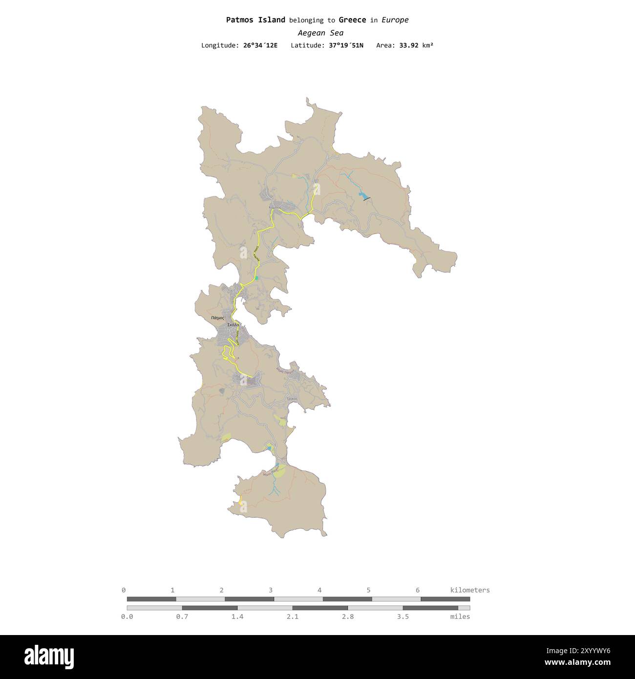 Patmos Island in the Aegean Sea, belonging to Greece, isolated on a ...