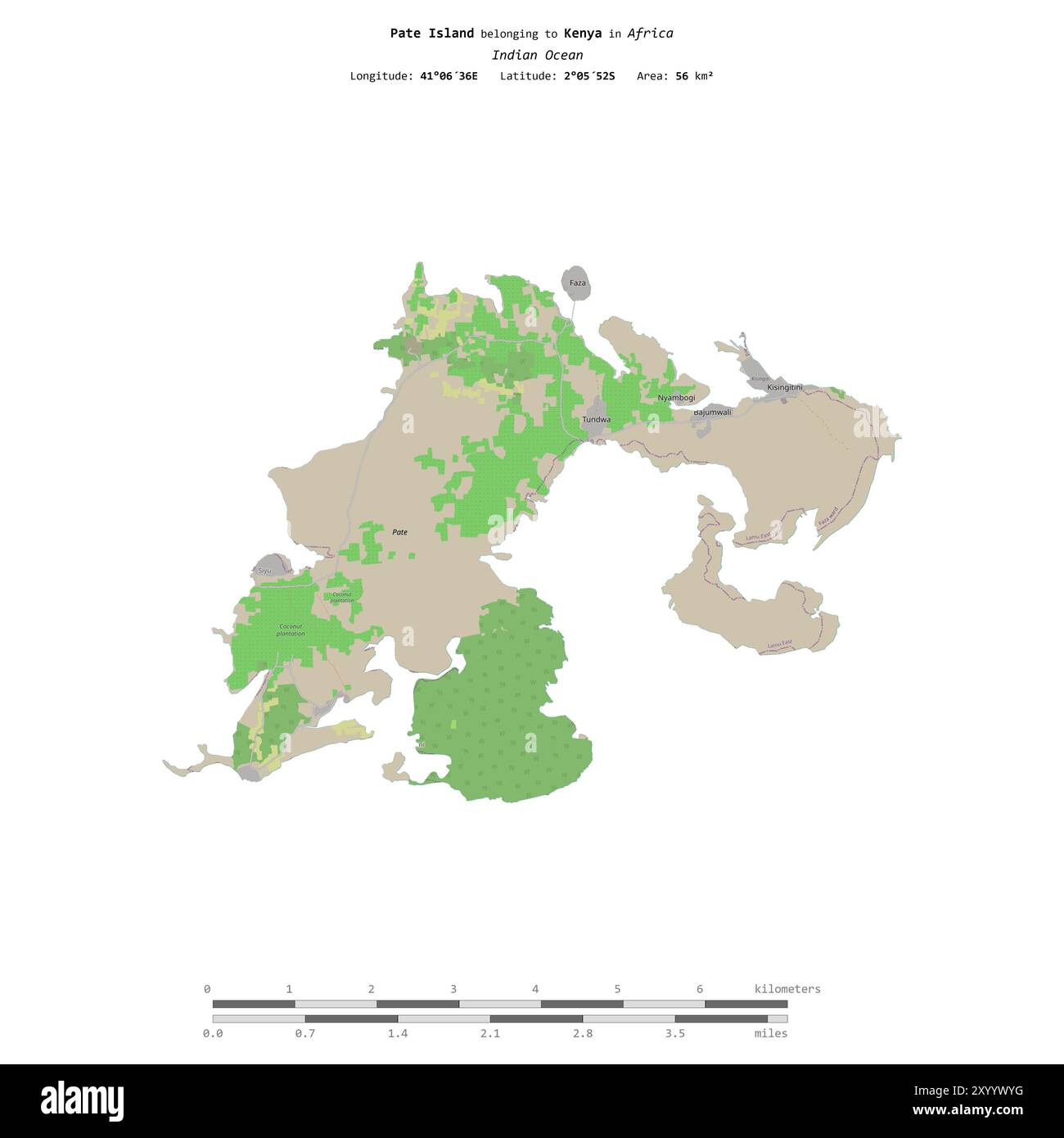 Pate Island in the Indian Ocean, belonging to Kenya, isolated on a ...