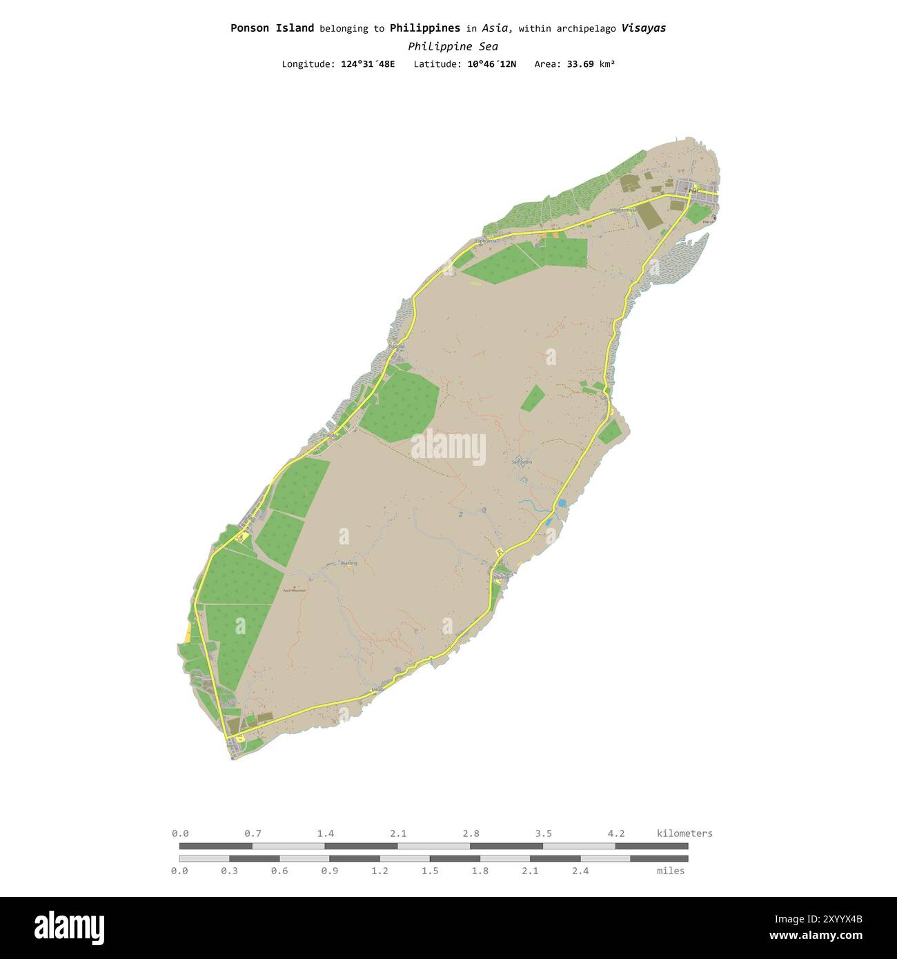 Ponson Island in the Philippine Sea, belonging to Philippines, isolated ...