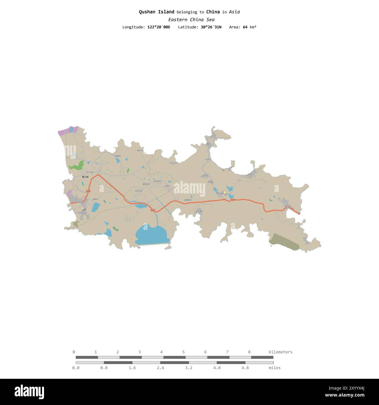 Qushan Island in the Eastern China Sea, belonging to China, isolated on ...