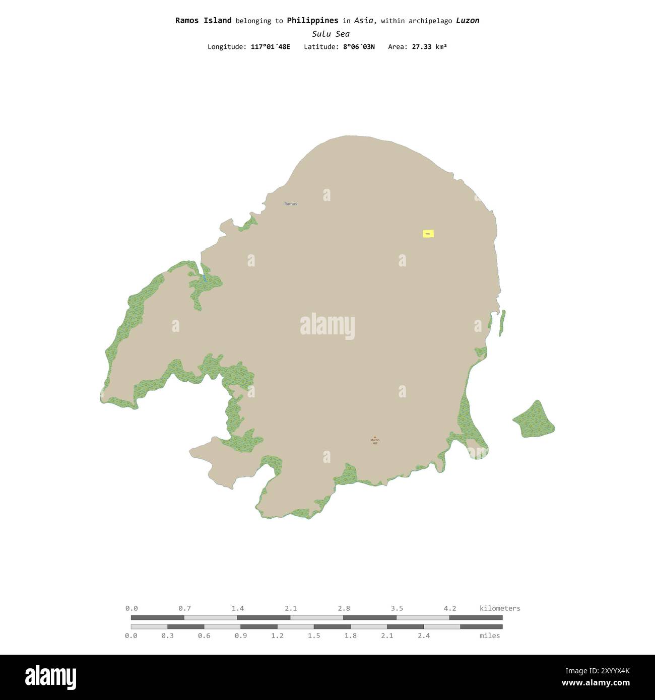 Ramos Island in the Sulu Sea, belonging to Philippines, isolated on a ...
