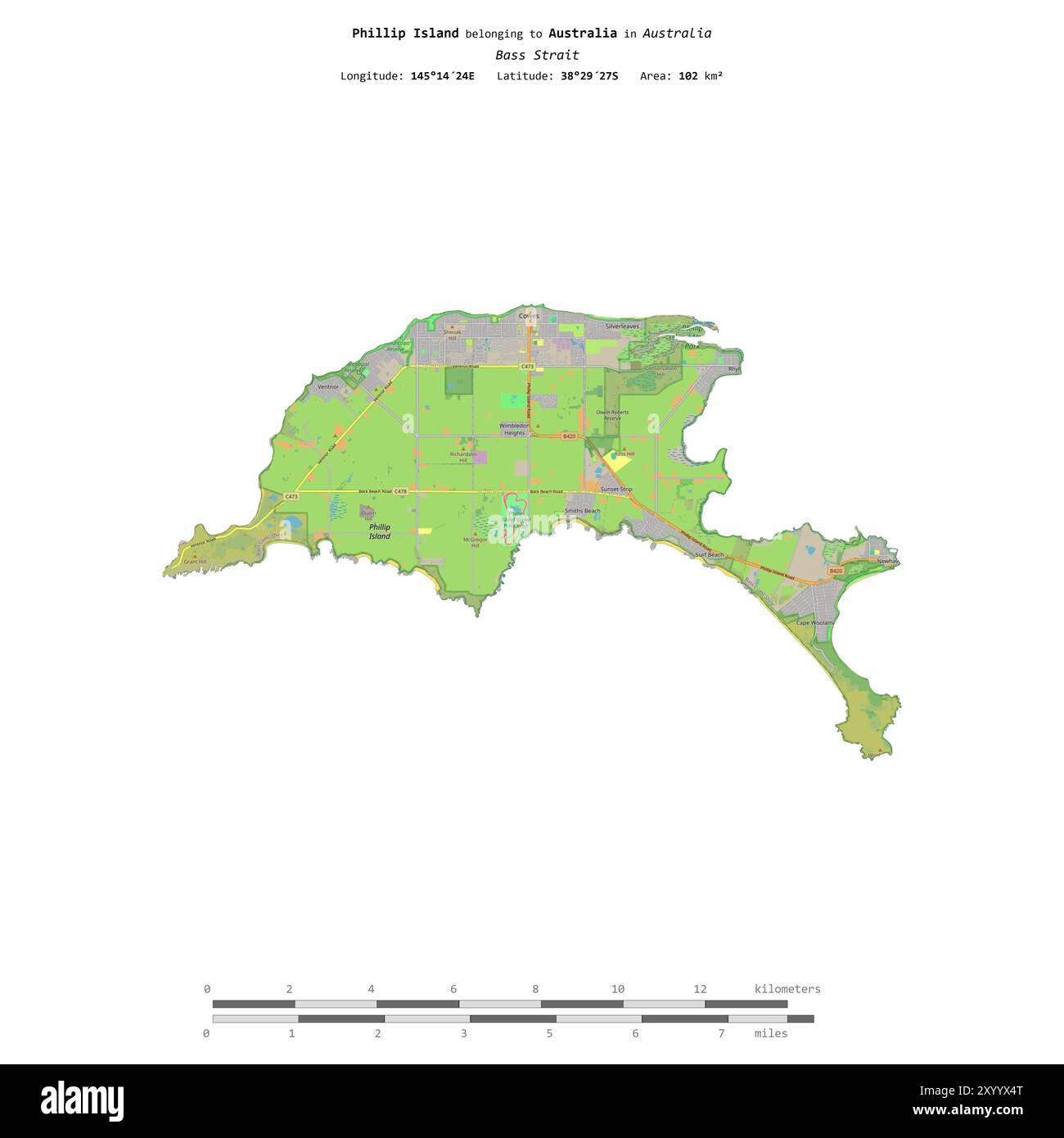 Phillip Island in the Bass Strait, belonging to Australia, isolated on ...