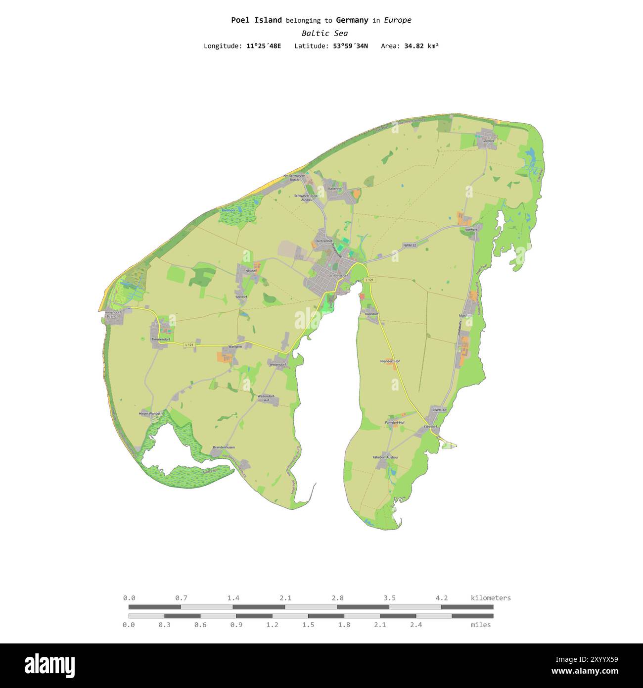 Poel Island in the Baltic Sea, belonging to Germany, isolated on a ...