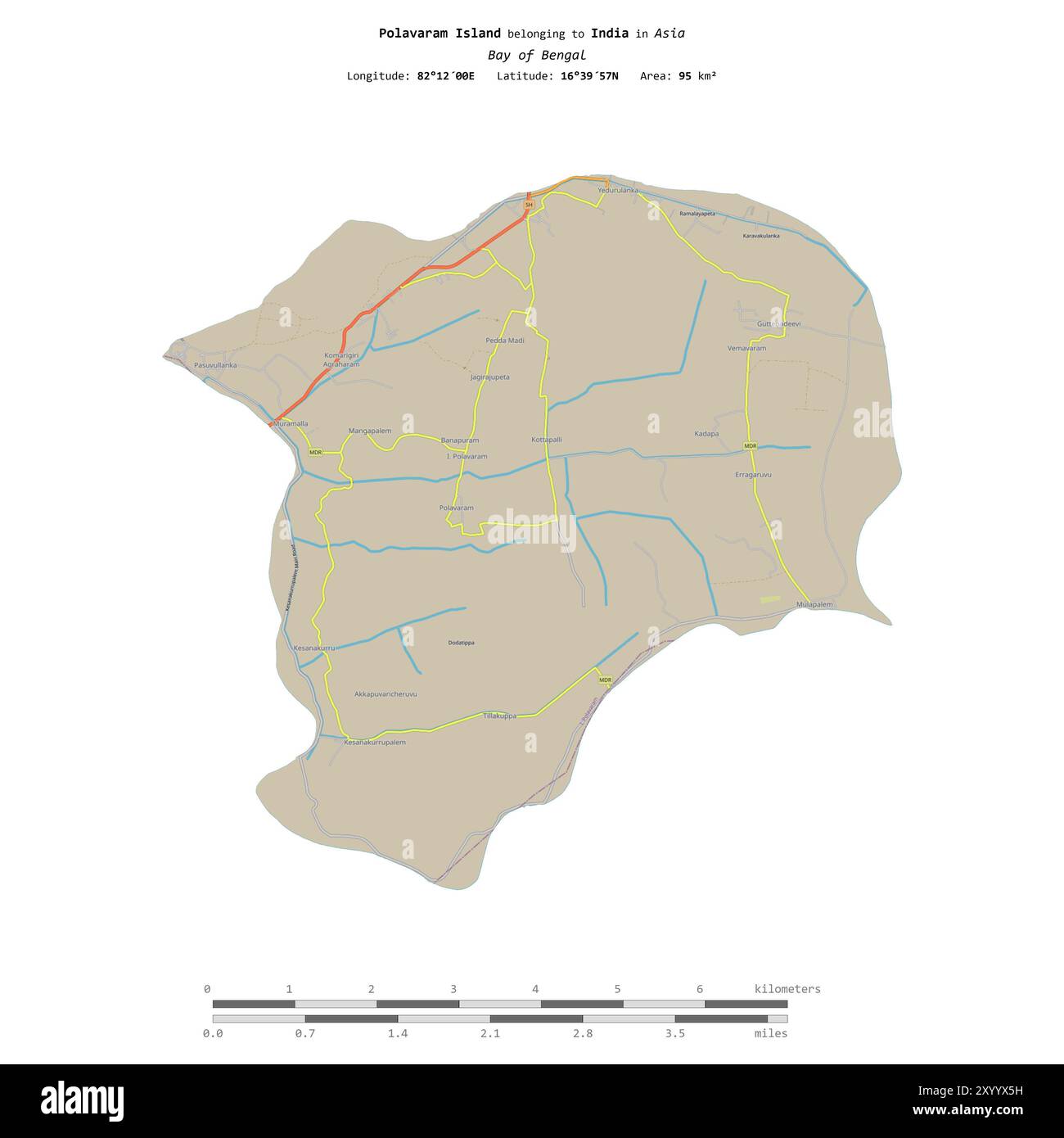Polavaram Island in the Bay of Bengal, belonging to India, isolated on ...