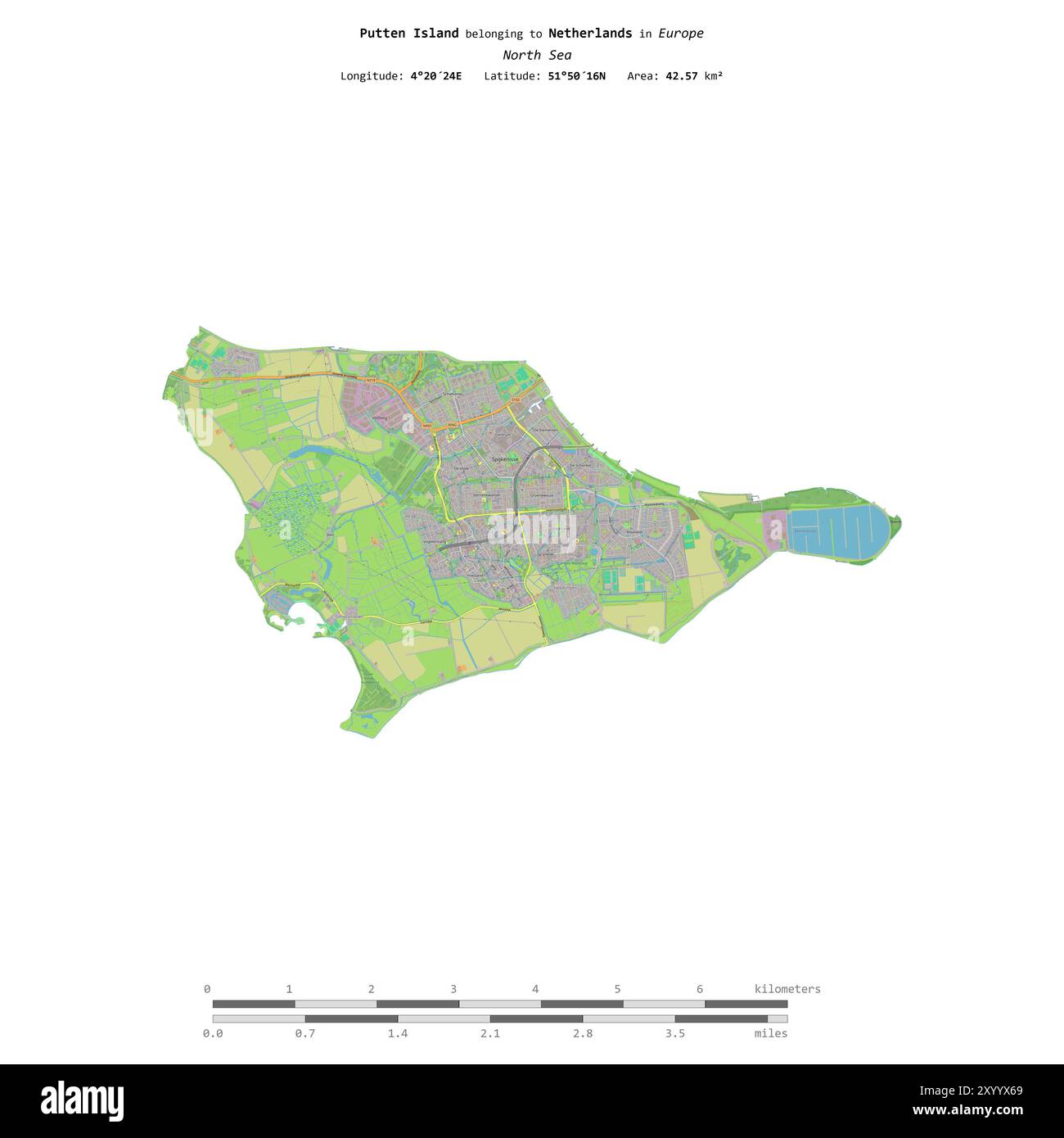 Putten Island in the North Sea, belonging to Netherlands, isolated on a ...