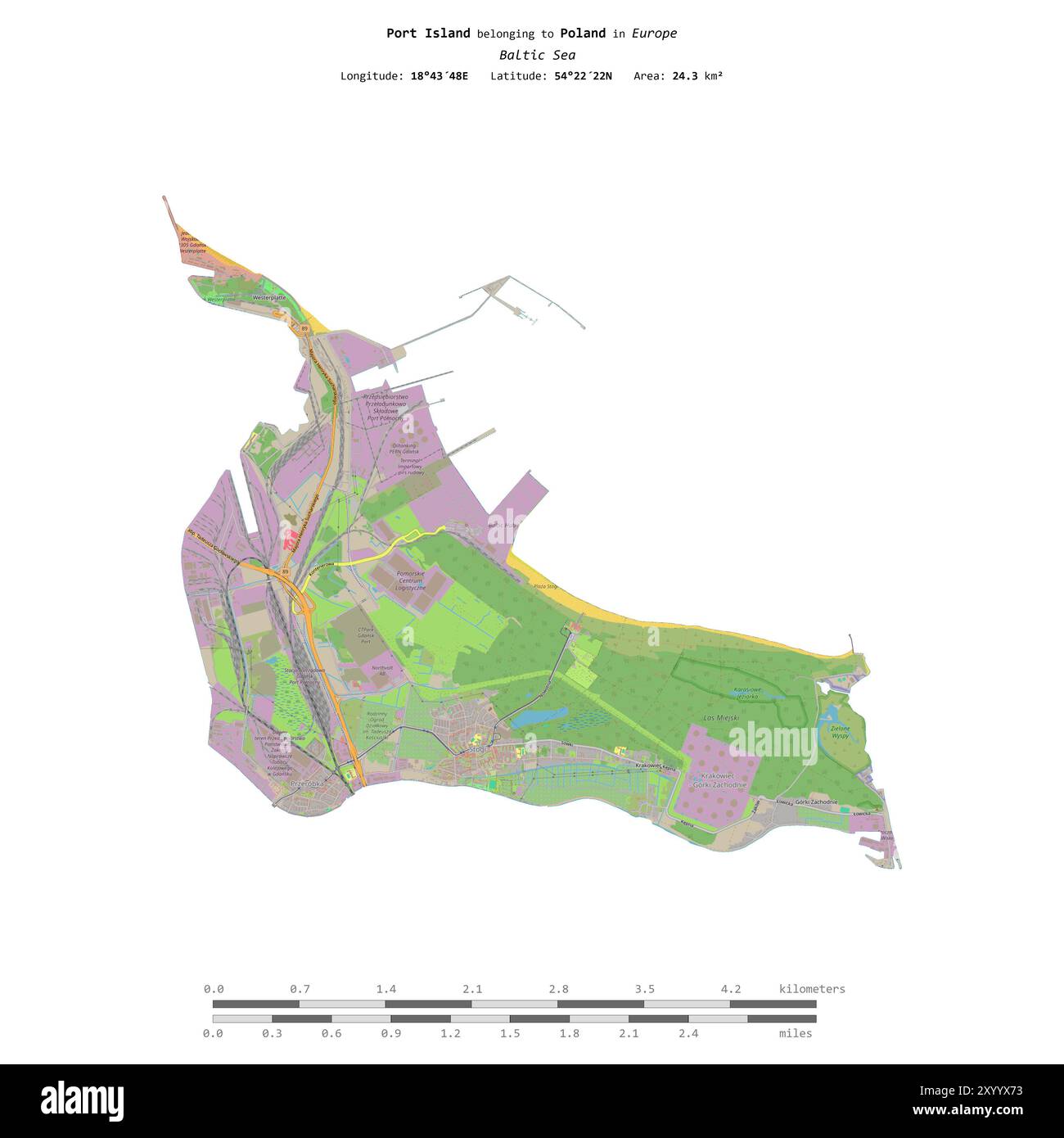 Port Island in the Baltic Sea, belonging to Poland, isolated on a ...