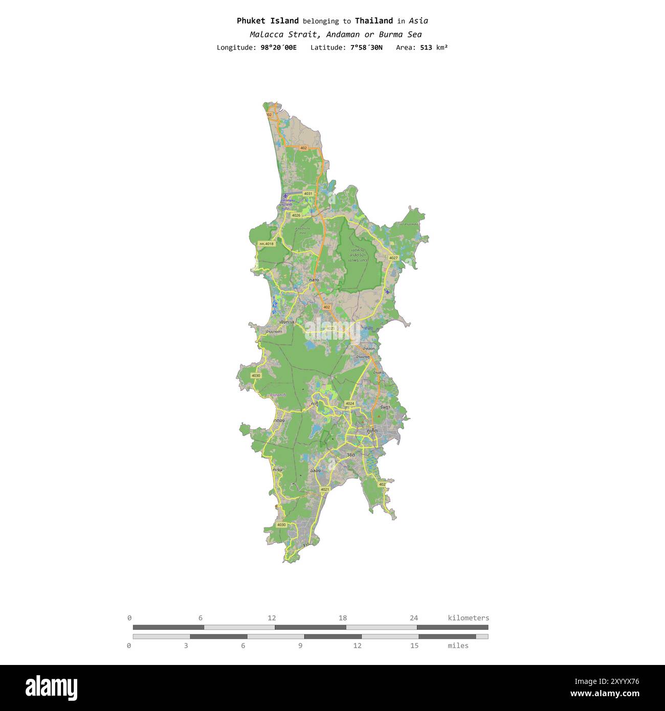 Phuket Island in the Malacca Strait, belonging to Thailand, isolated on ...