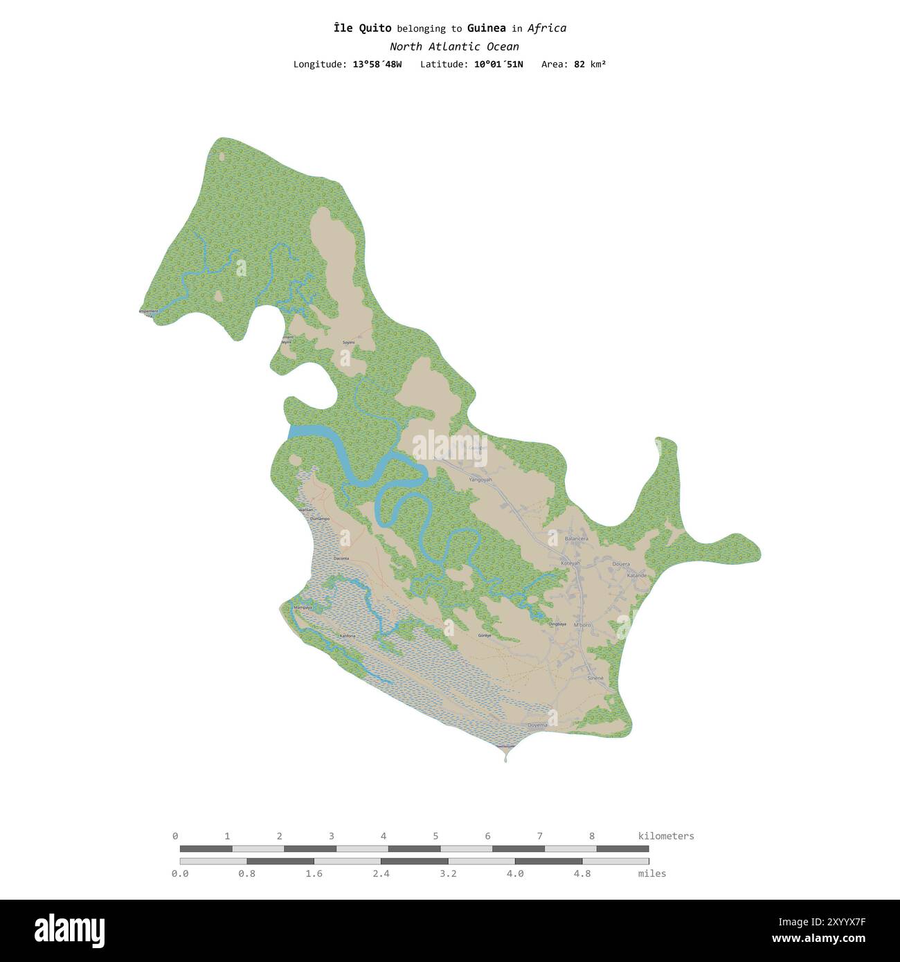 Ile Quito in the North Atlantic Ocean, belonging to Guinea, isolated on ...