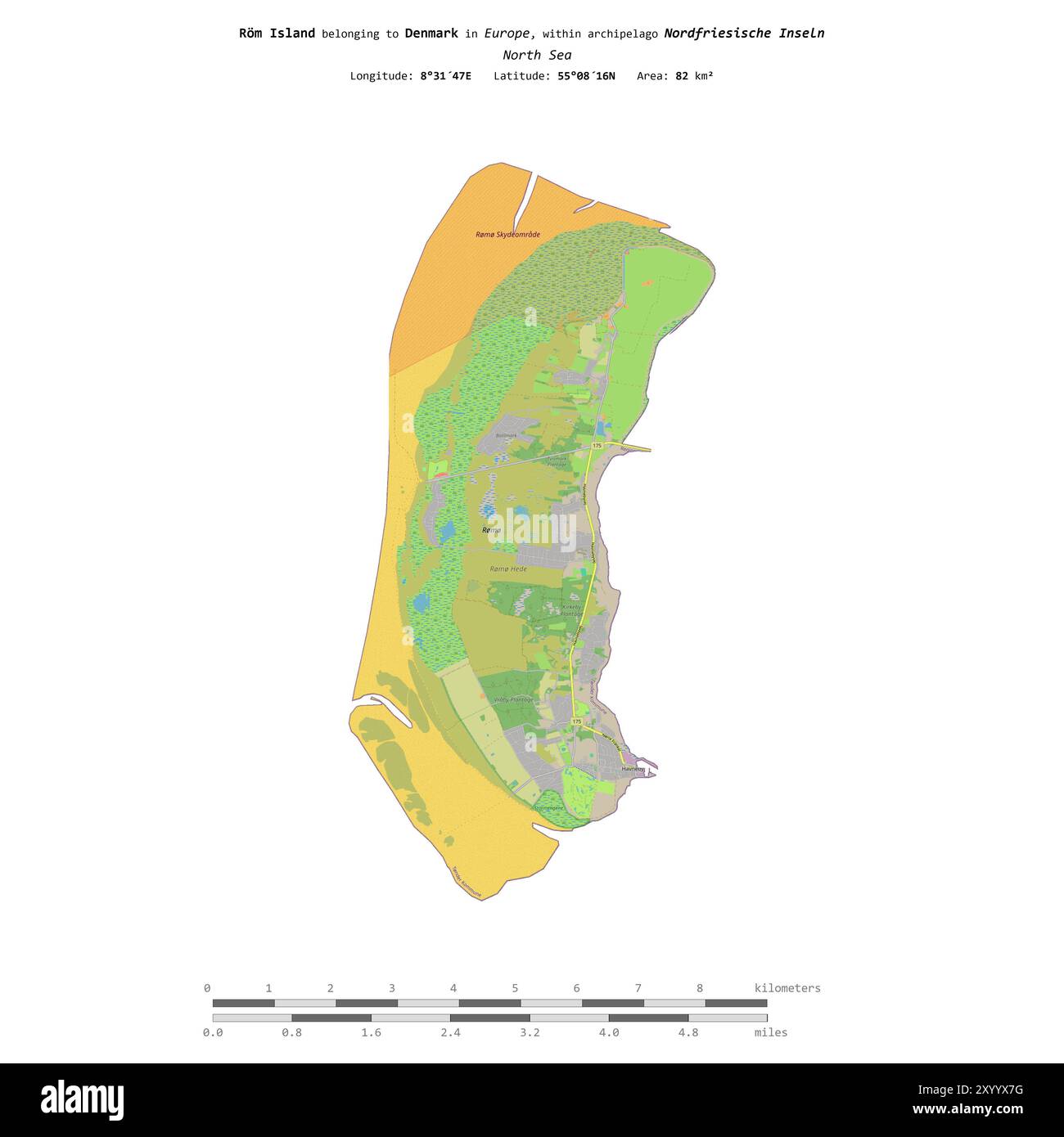 Rom Island in the North Sea, belonging to Denmark, isolated on a ...
