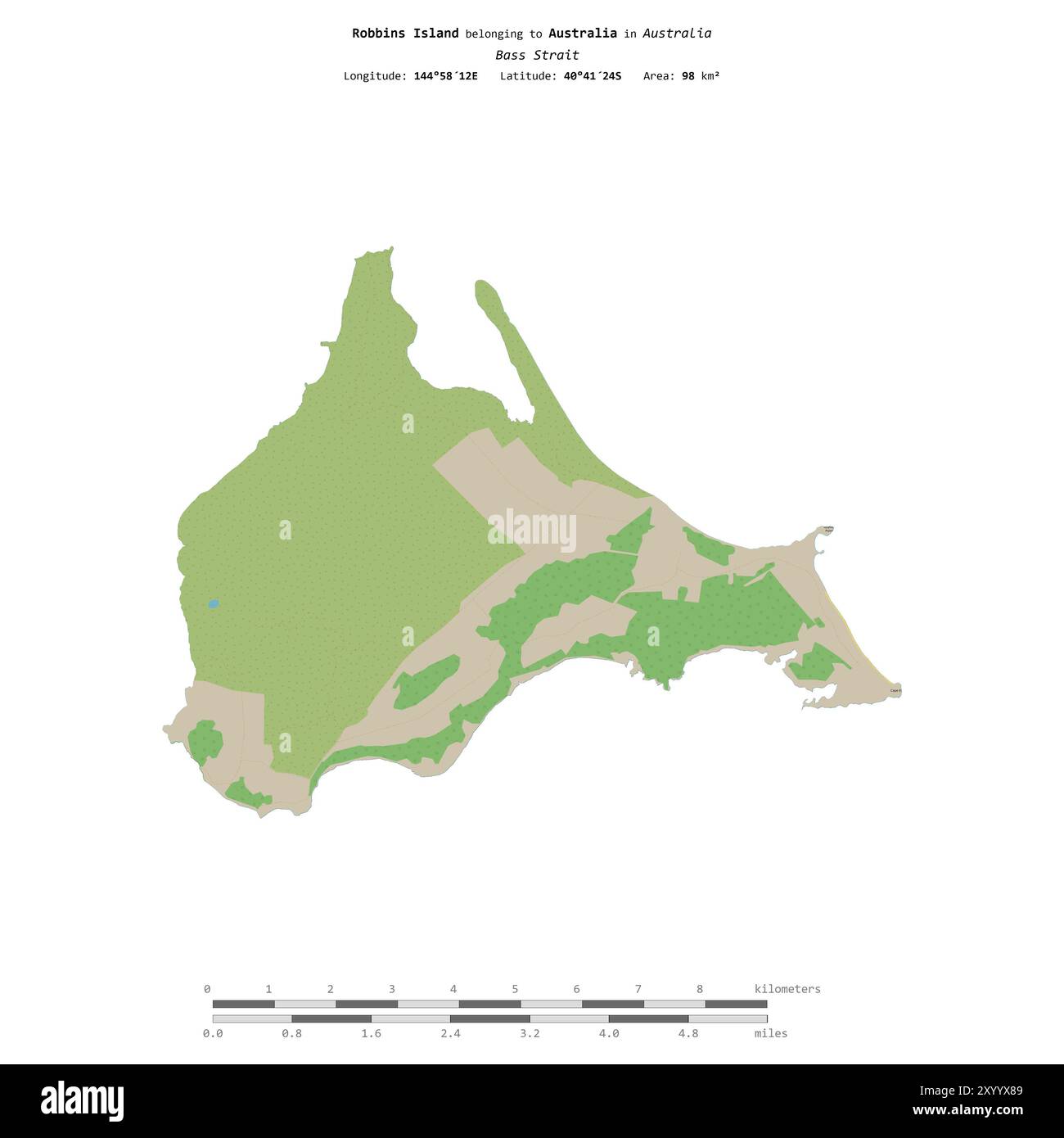 Robbins Island in the Bass Strait, belonging to Australia, isolated on ...