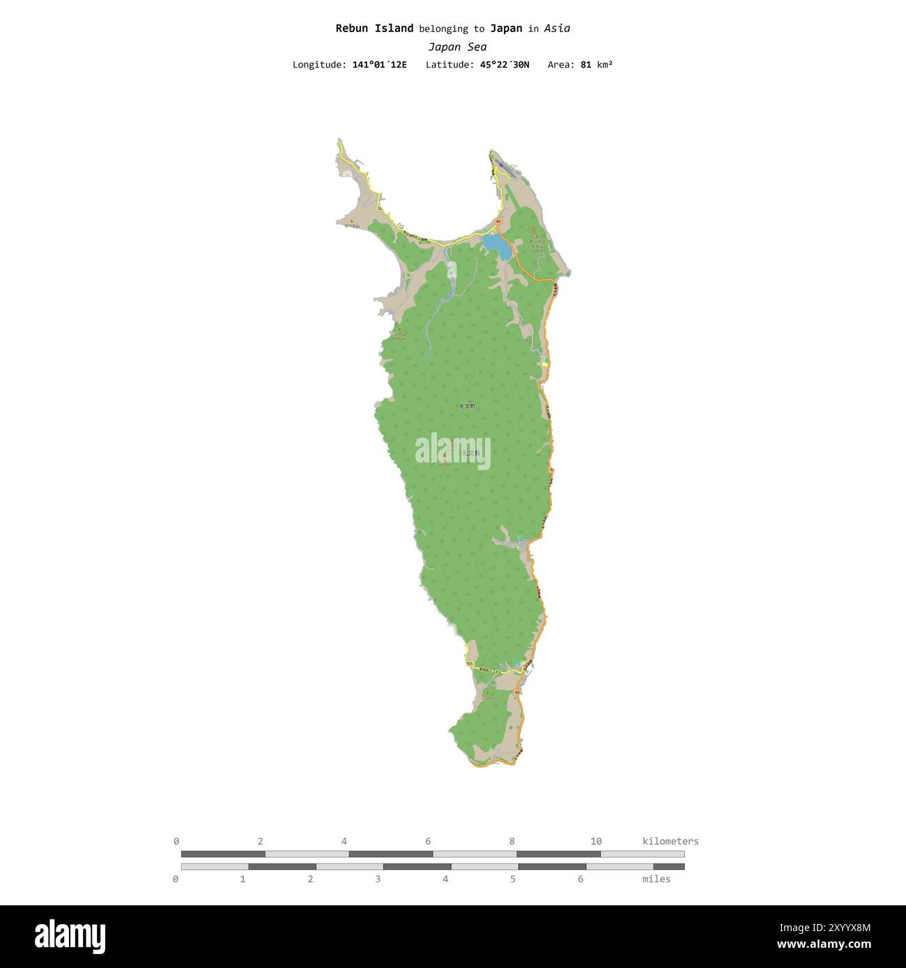Rebun Island in the Japan Sea, belonging to Japan, isolated on a ...