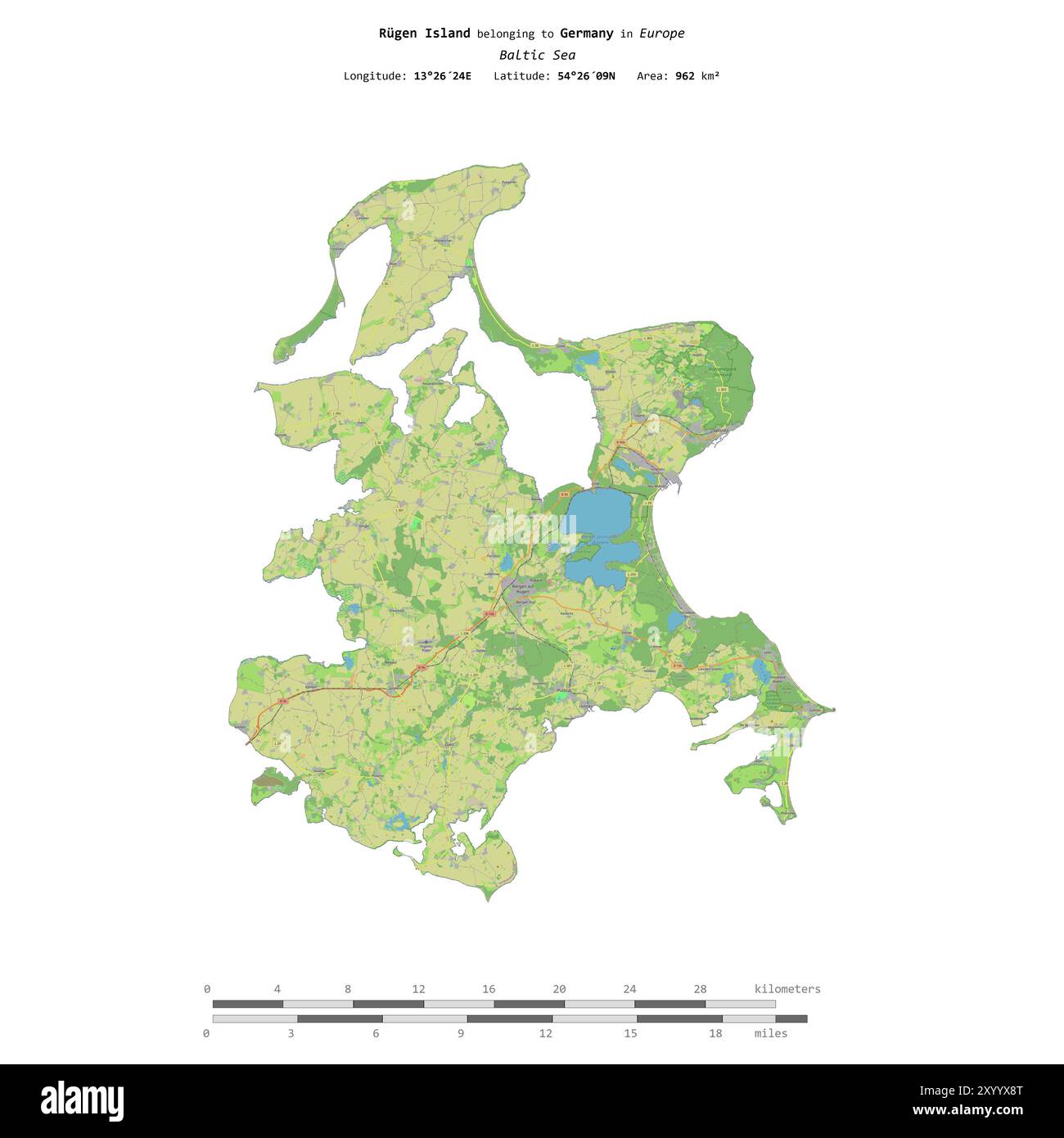 Rugen Island in the Baltic Sea, belonging to Germany, isolated on a ...