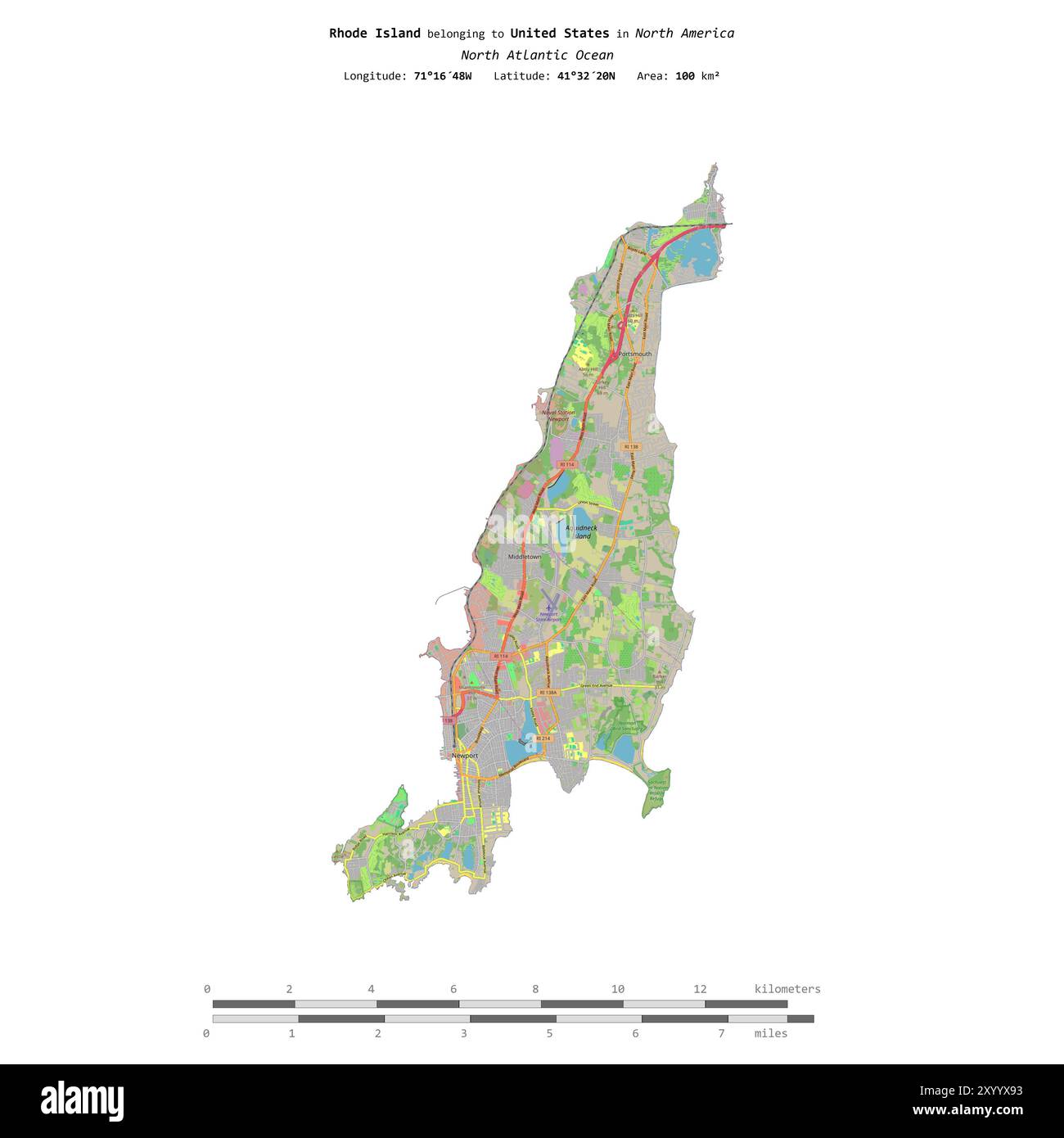 Rhode Island in the North Atlantic Ocean, belonging to United States ...