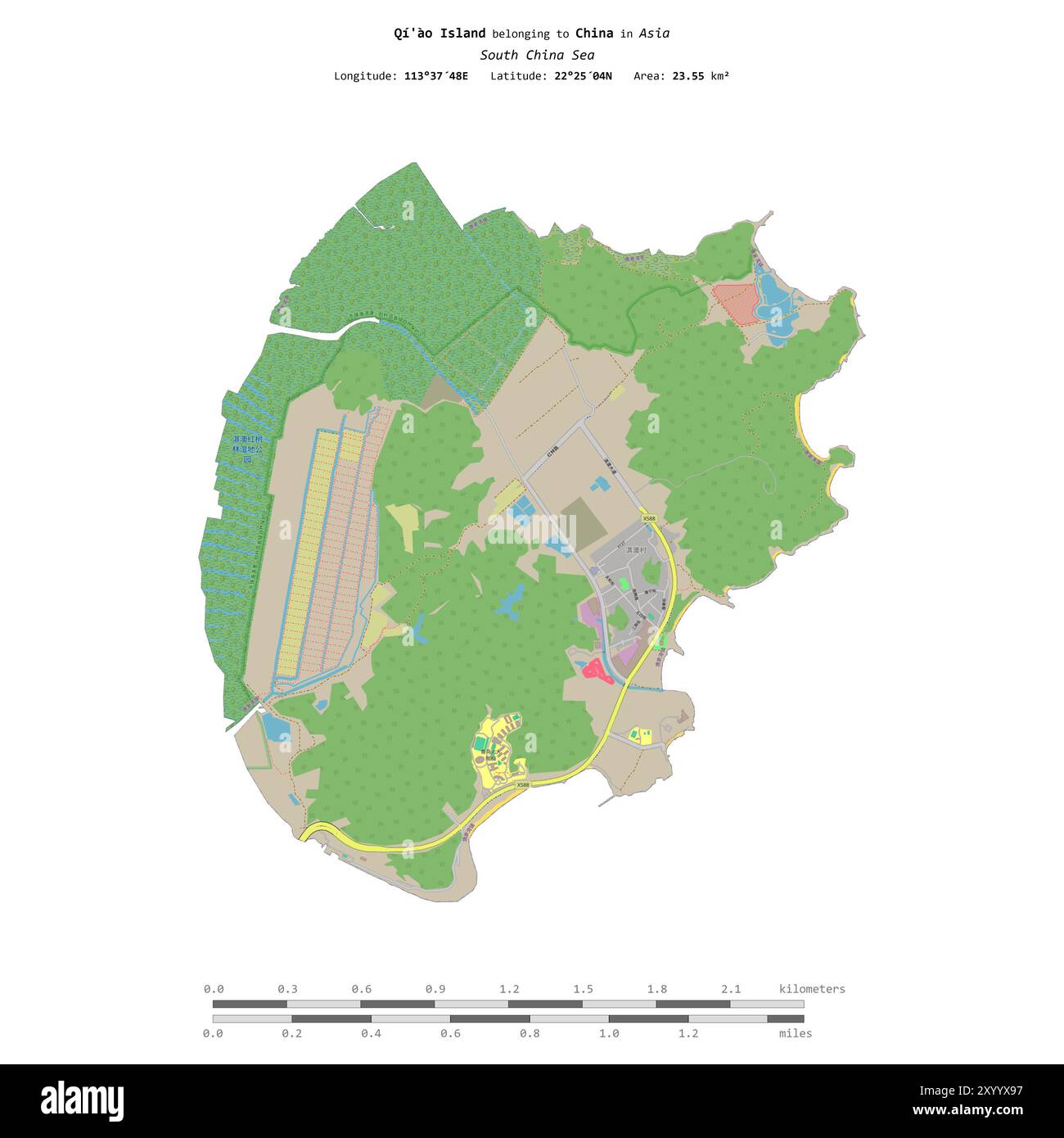 Qi'ao Island in the South China Sea, belonging to China, isolated on a ...