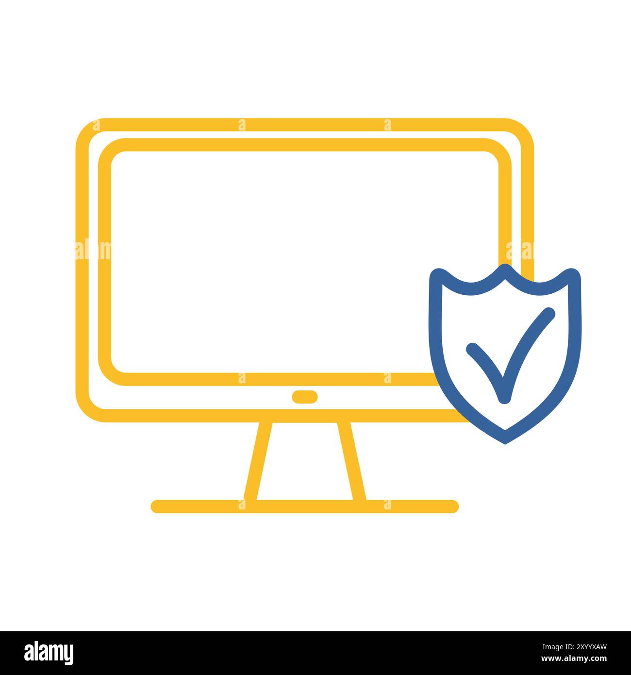 Monitor with shield and check mark vector icon. Security sign. Graph ...