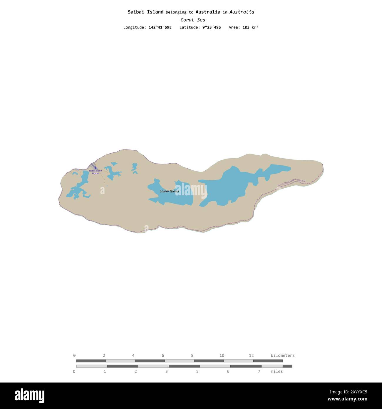 Saibai Island in the Coral Sea, belonging to Australia, isolated on a ...